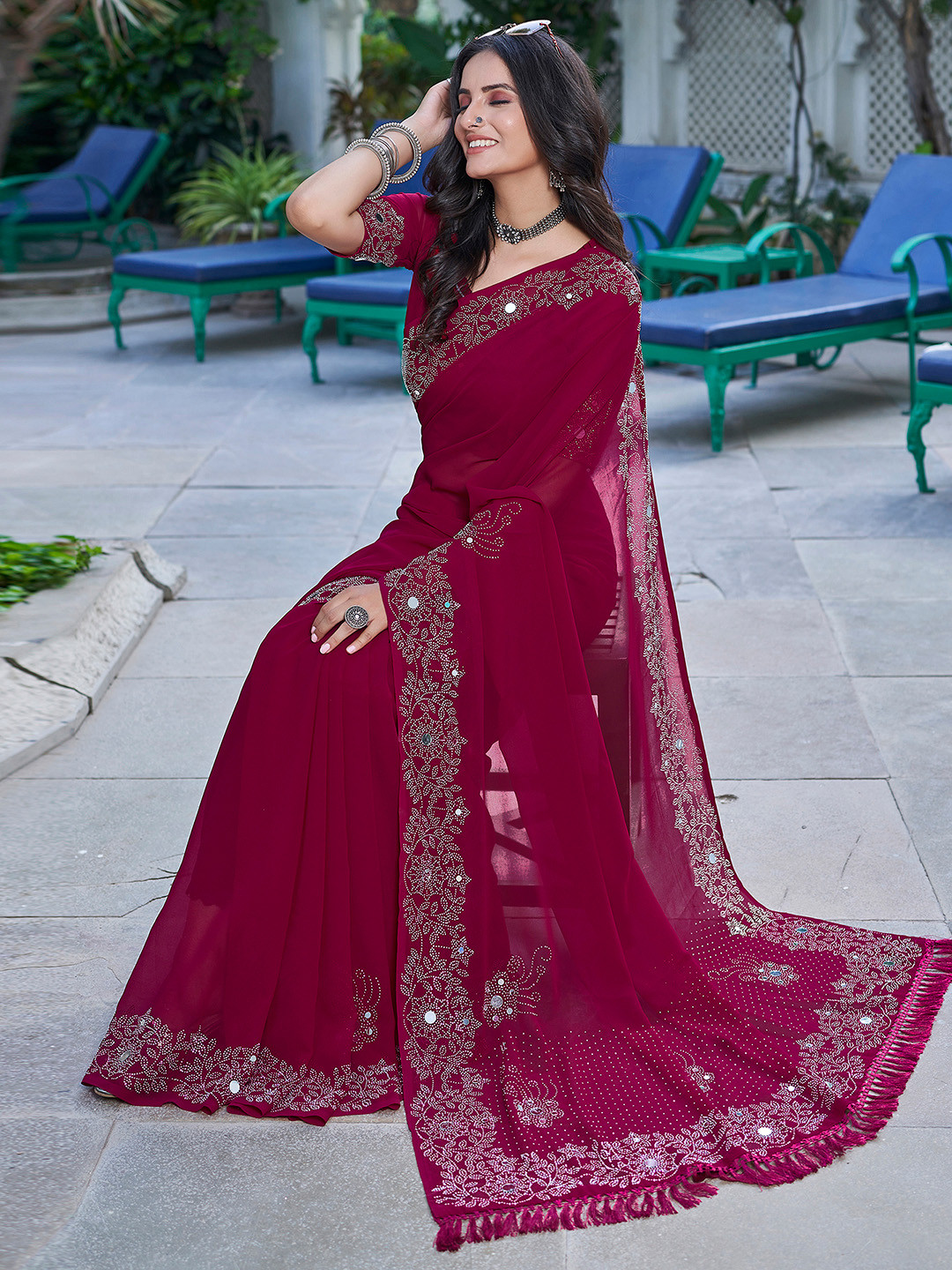 Buy Mitera Mirror Work Pure Georgette Saree - Sarees for Women 29878600 ...