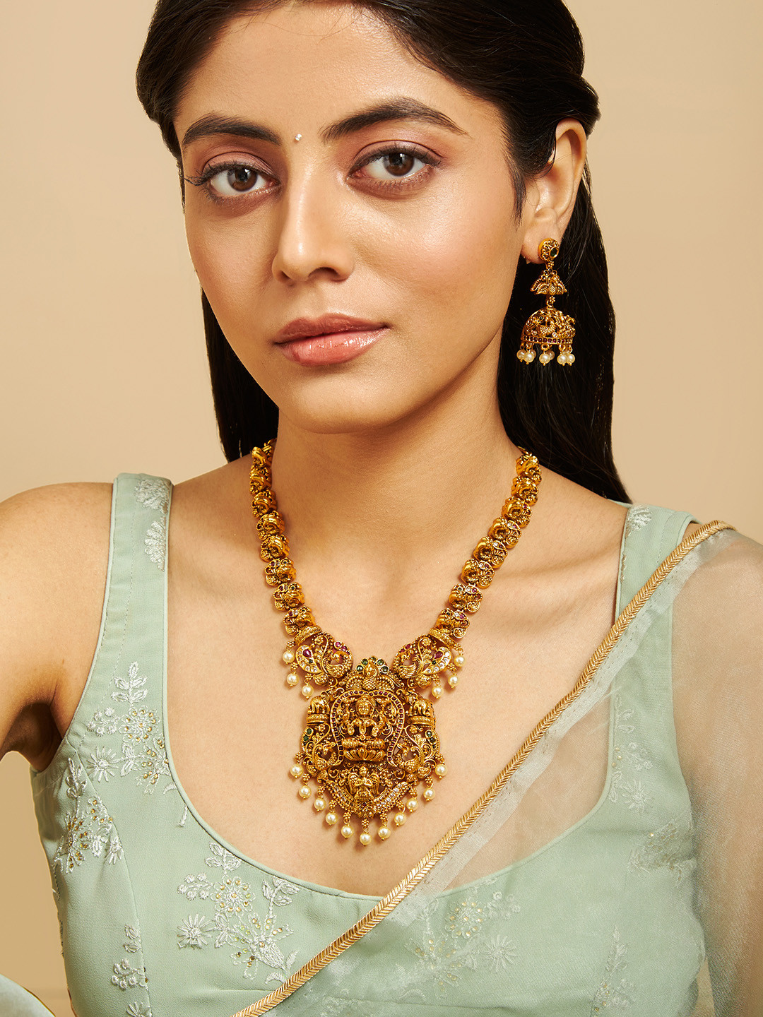 Buy Kushal's Fashion Jewellery Gold Plated Stone Studded Jewellery Set ...