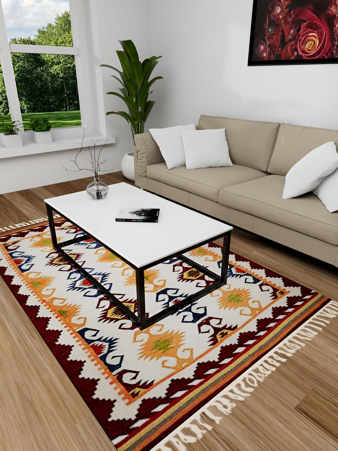 Buy Exotic India Moon Struck Kilim Woven Handloom Jute Dhurrie With ...