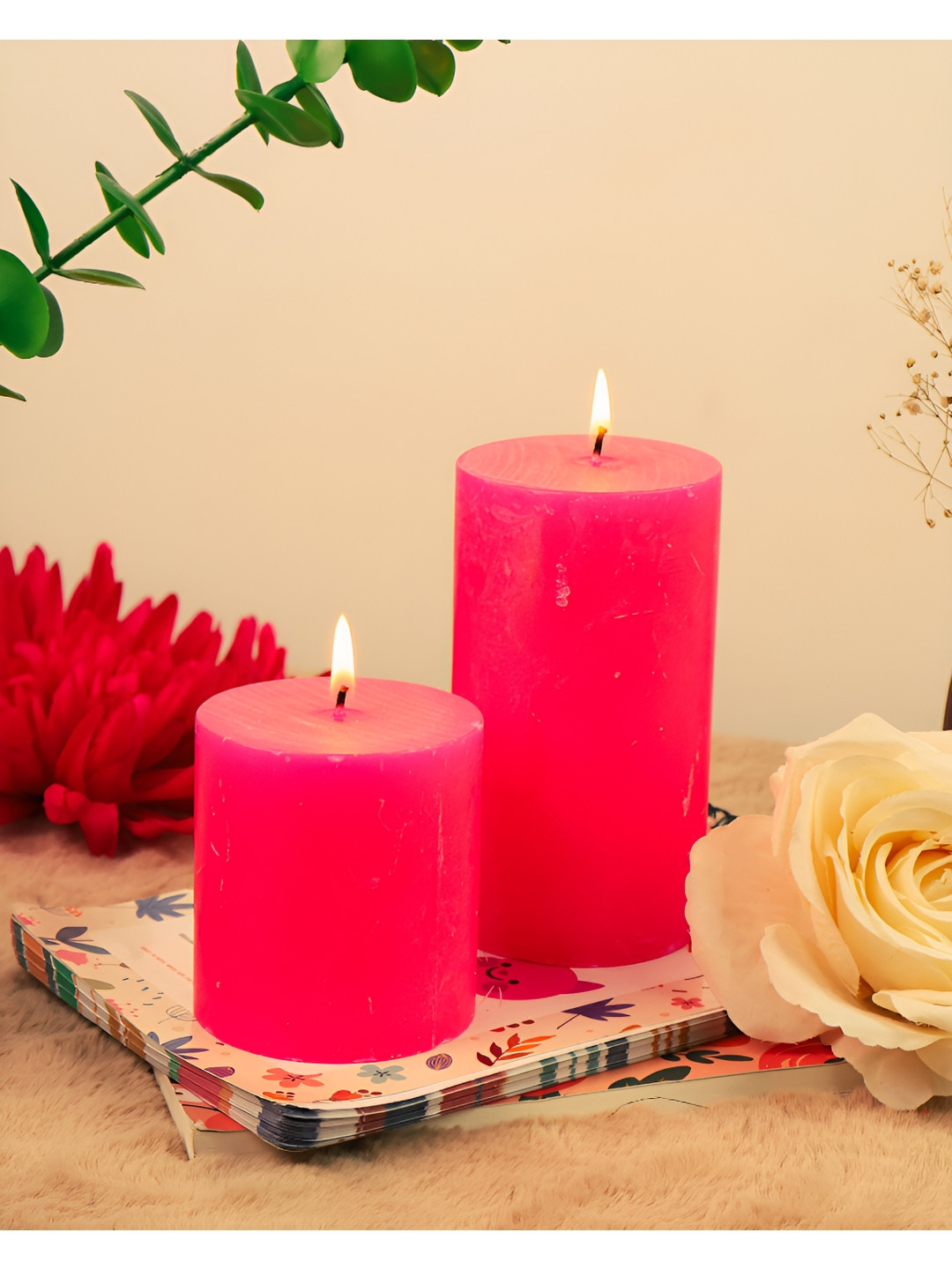 Buy AuraDecor Pink Set Of 2 Scented Pillar Candle - Candles for Unisex ...