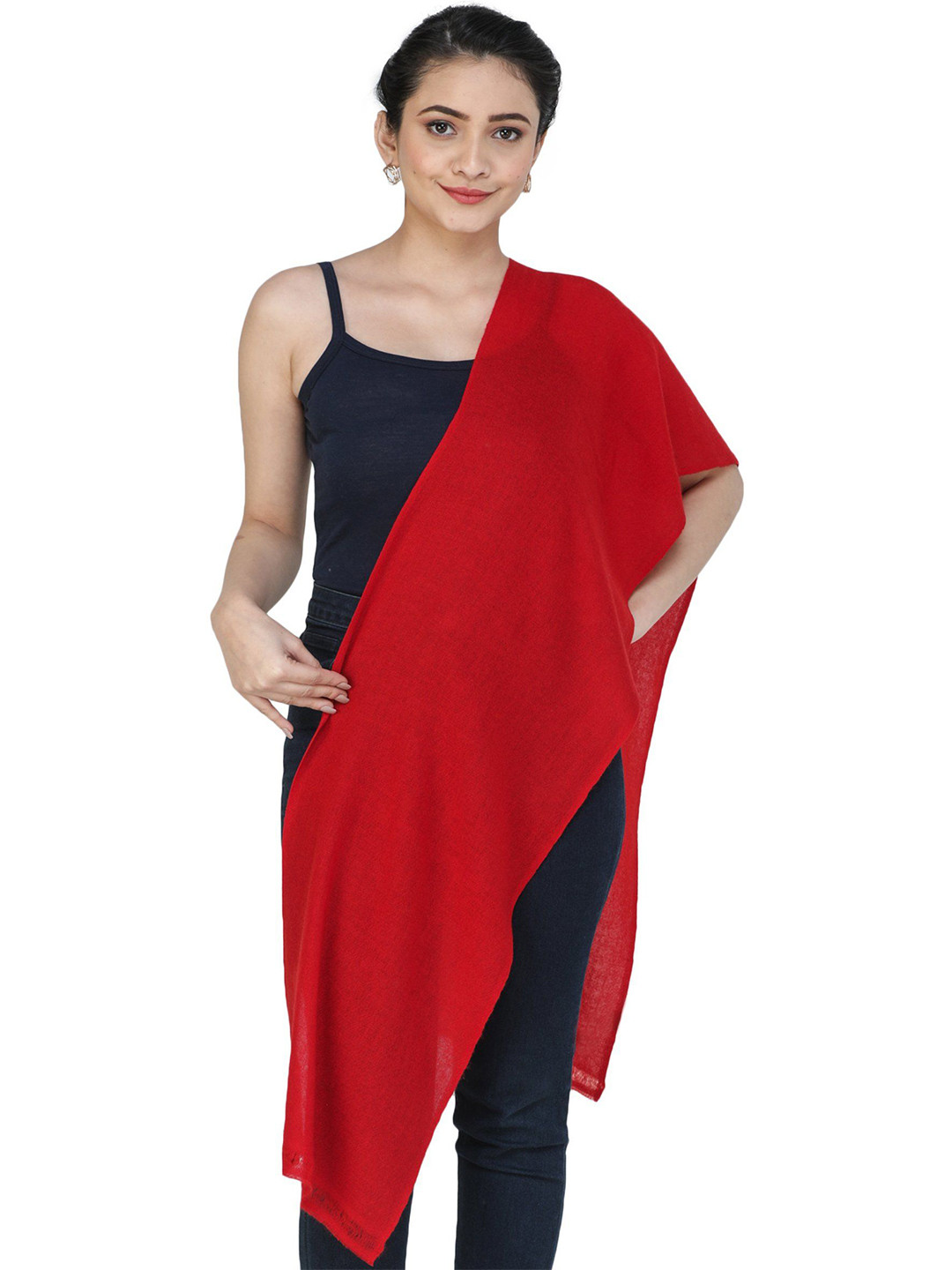 Buy Exotic India Salsa Red Plain Pure Cashmere Woven Scarf - Scarves ...
