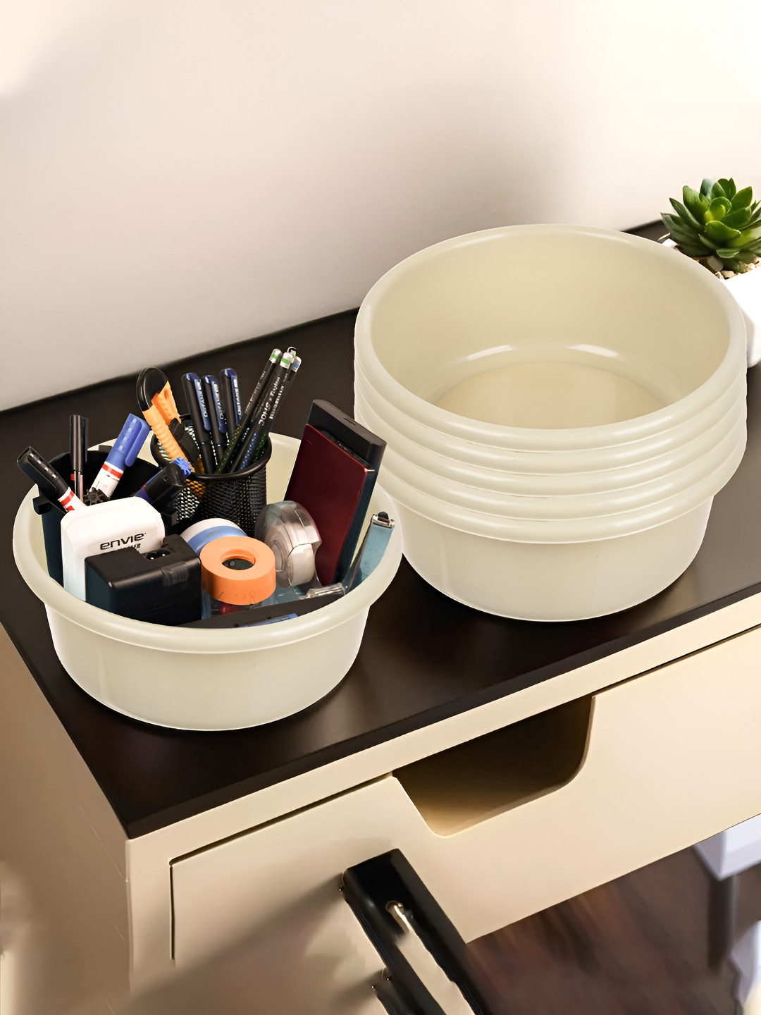 Buy Kuber Industries Cream Coloured Set Of 6 Regular Desk Organiser ...
