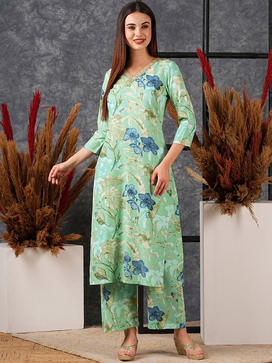 Buy Anni Designer Women Floral Printed Kurta With Palazzos - Kurta Sets ...