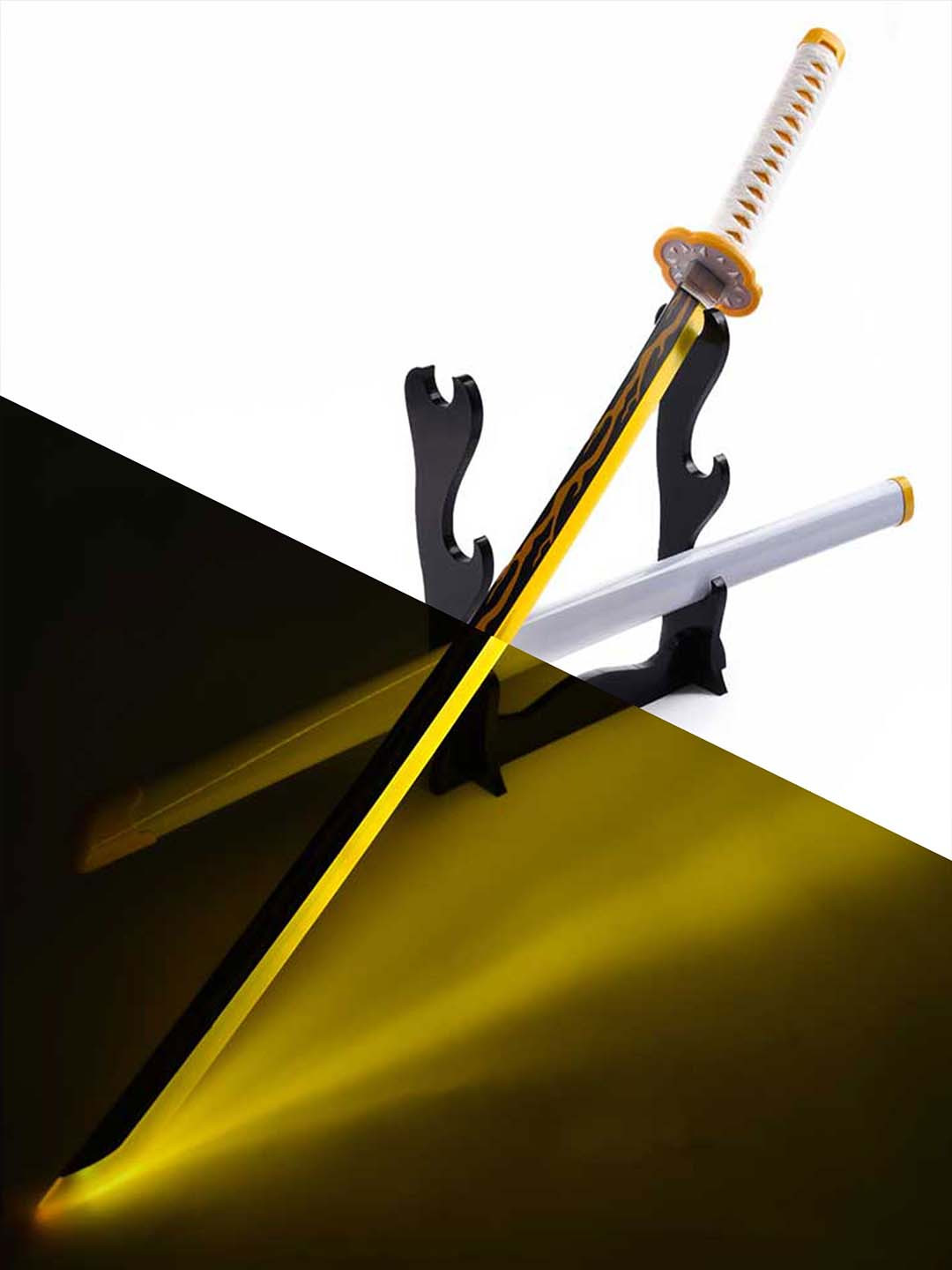 Buy COMICSENSE Demon Slayer Anime Zenitsu LED Wooden Katana Cosplay ...