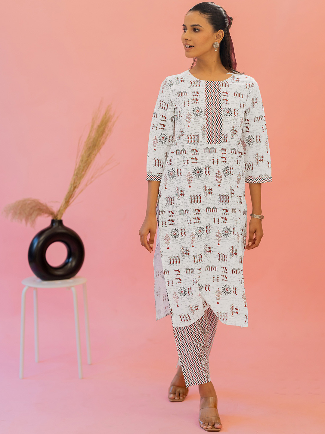 Buy KALINI Women Ethnic Motifs Printed Regular Gotta Patti Pure Cotton ...