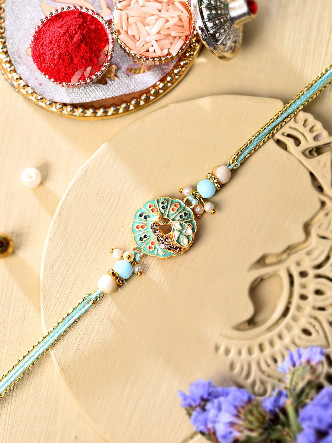 Buy Aapno Rajasthan Elegant Stone Work Emerald Thread Rakhi - Rakhi for ...