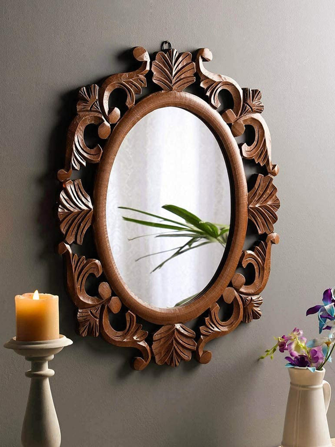 Buy VAS Collection Home Brown Ethnic Motifs Wooden Wall Mirror ...