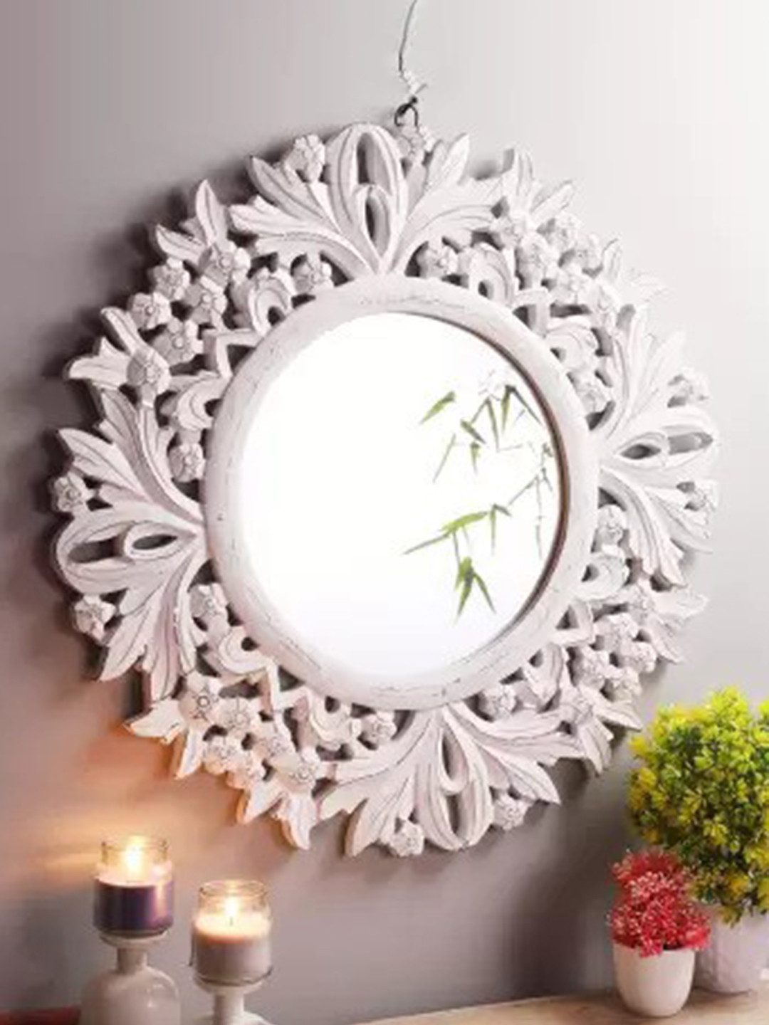 Buy VAS Collection Home Ethnic Motifs White Wooden Mirror Frame ...