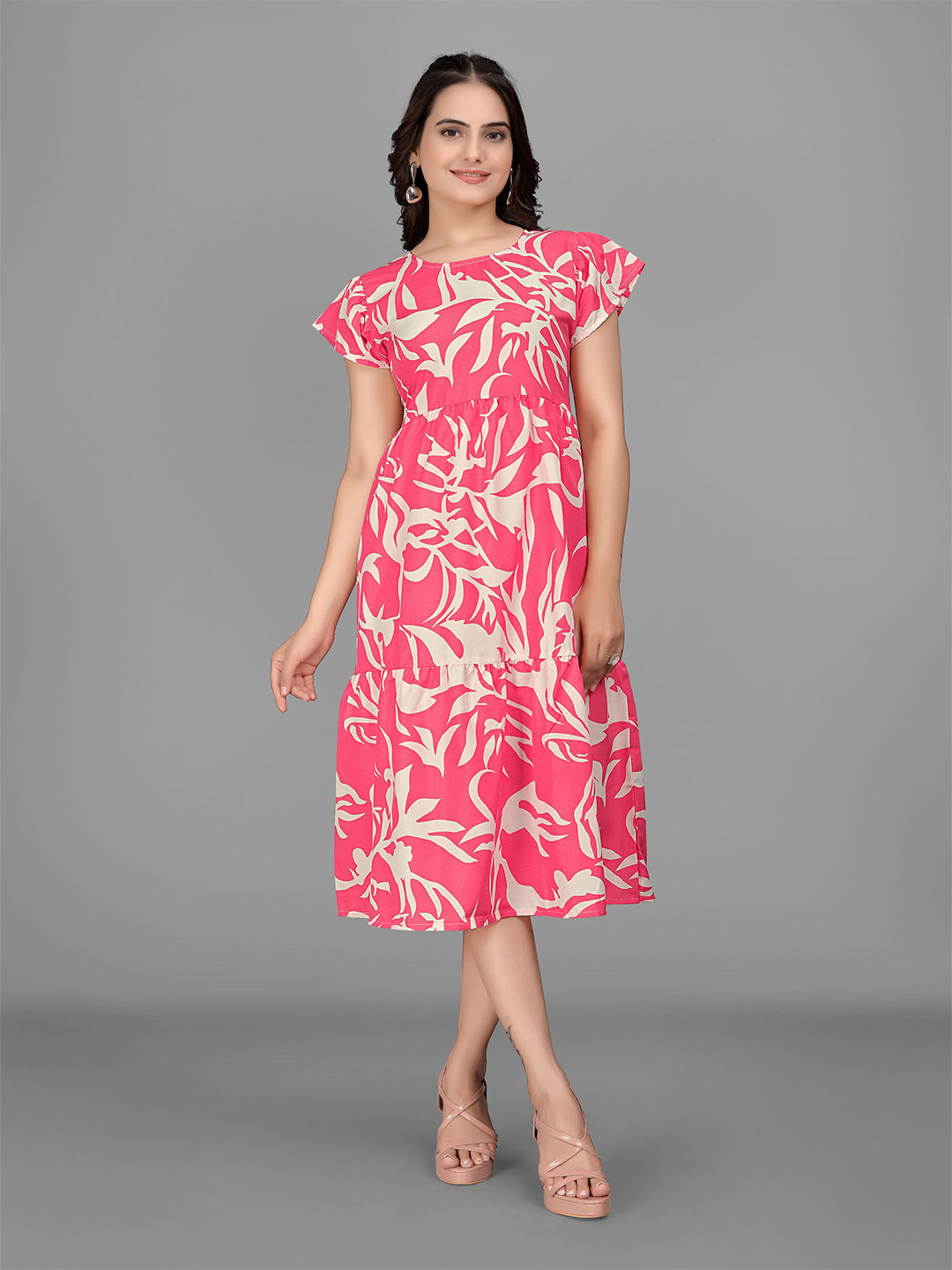 Buy PARNAVI Printed Round Neck A Line Midi Dress - Dresses for Women ...