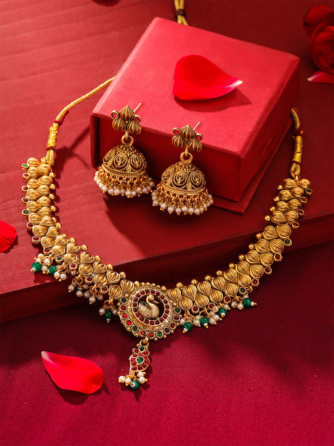 Buy Yellow Chimes Women Gold Plated Stone Studded & Beaded Jewellery ...