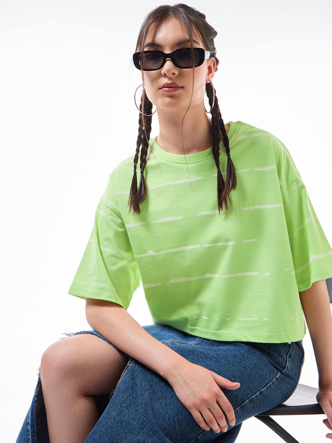 Buy Bewakoof Round Neck Striped Cotton Oversized Boxy Top - Tops for ...