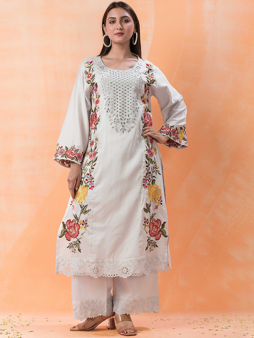 Buy SACRED SUTA Women Floral Embroidered Regular Pure Cotton Kurti With ...