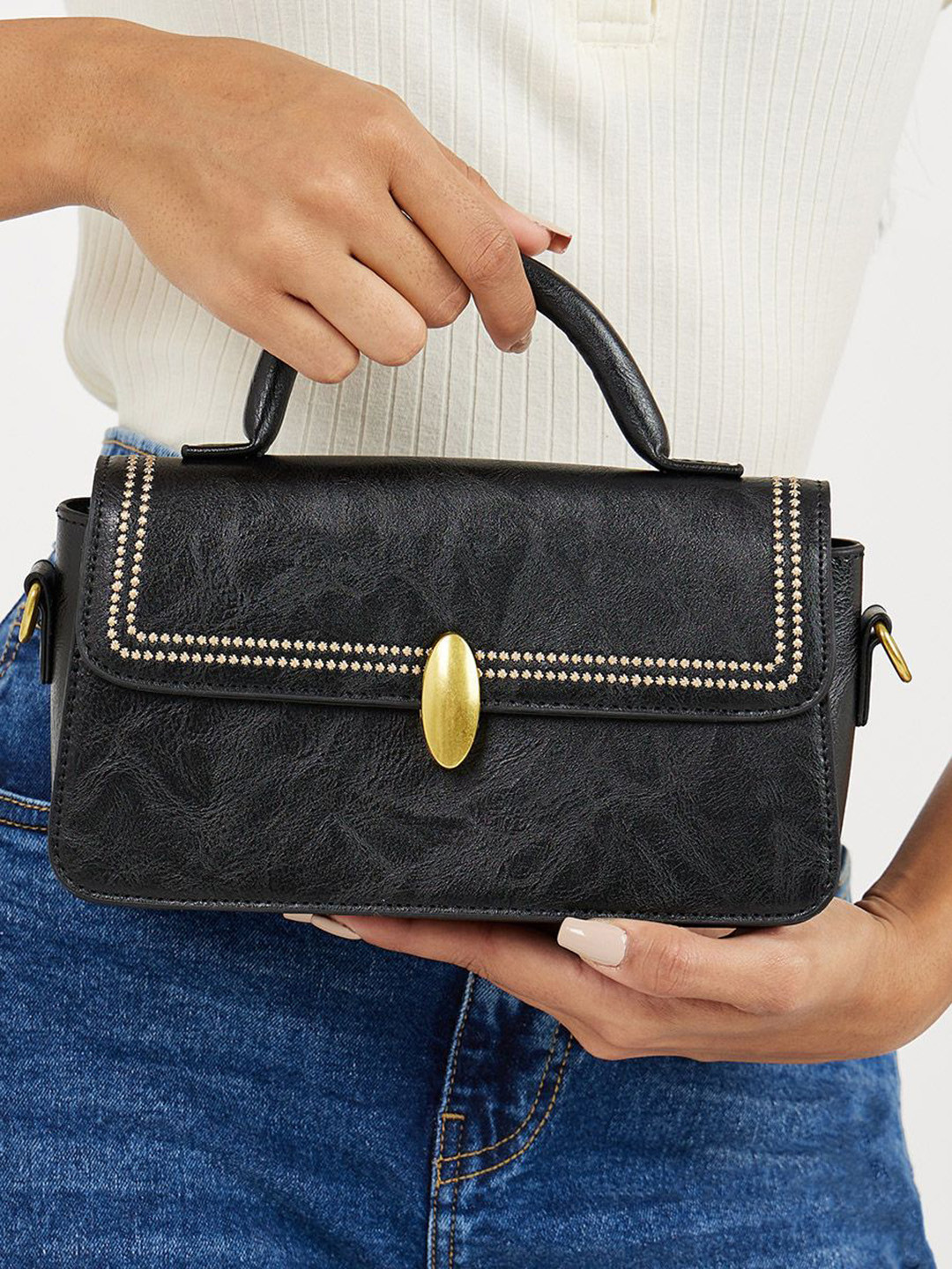 Buy Styli Black Textured Structured Handheld Bag - Handbags for Women ...