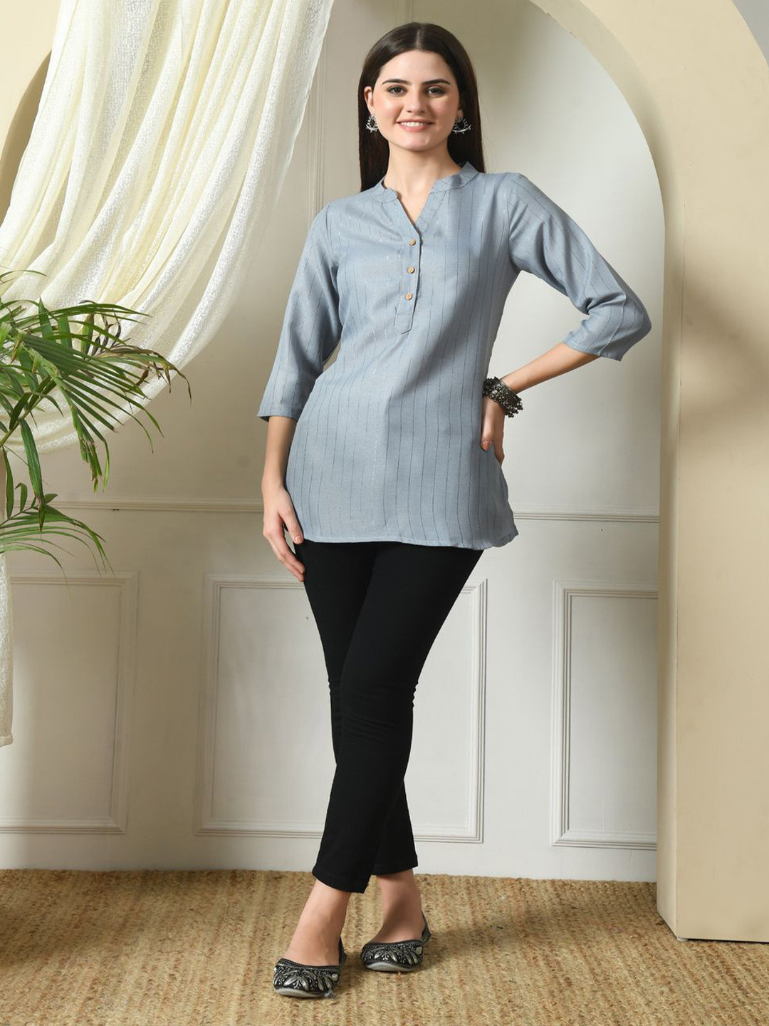 Buy DECKEDUP Striped Mandarin Collar Tunic - Tunics for Women 29894171 ...