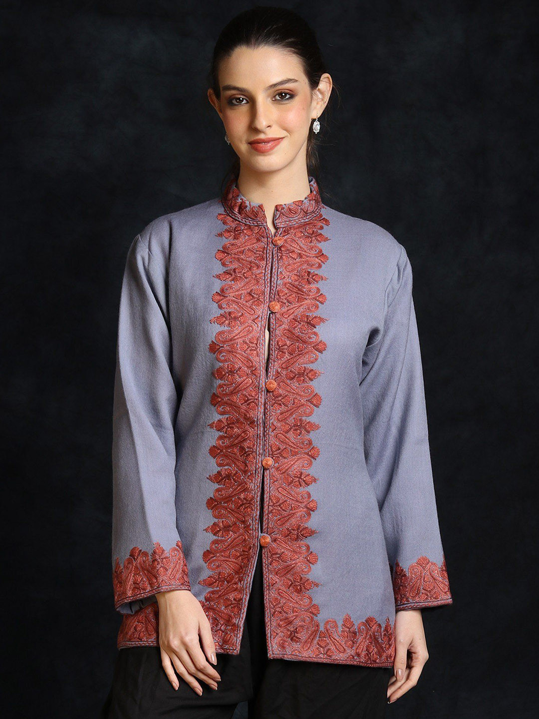Buy Exotic India Women Woollen Ethnic Tailored Jacket - Jackets for ...