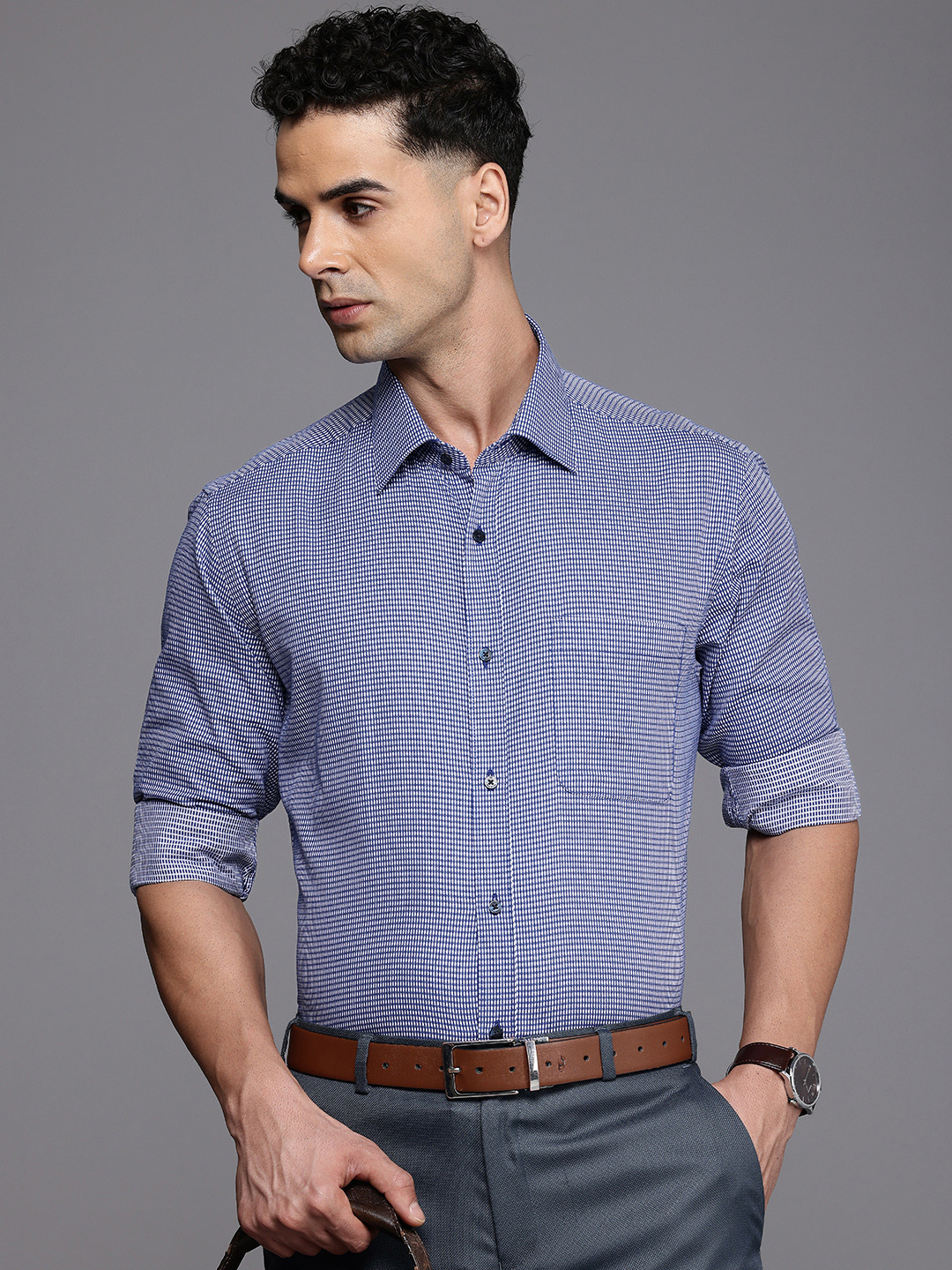 Buy Raymond Self Design Slim Fit Opaque Pure Cotton Formal Shirt ...