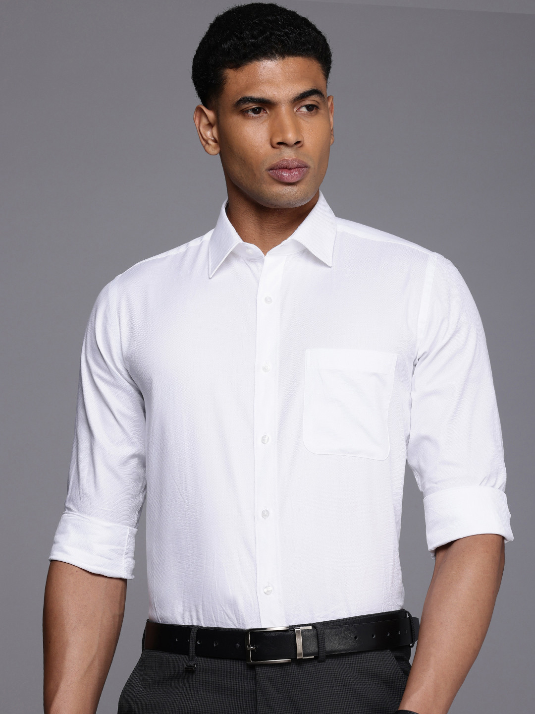 Buy Raymond Pure Cotton Standard Slim Fit Self Design Textured Formal ...
