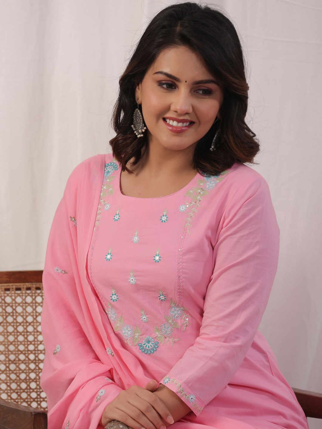 Buy Readiprint Women Embroidered Thread Work Pure Cotton Kurta With ...