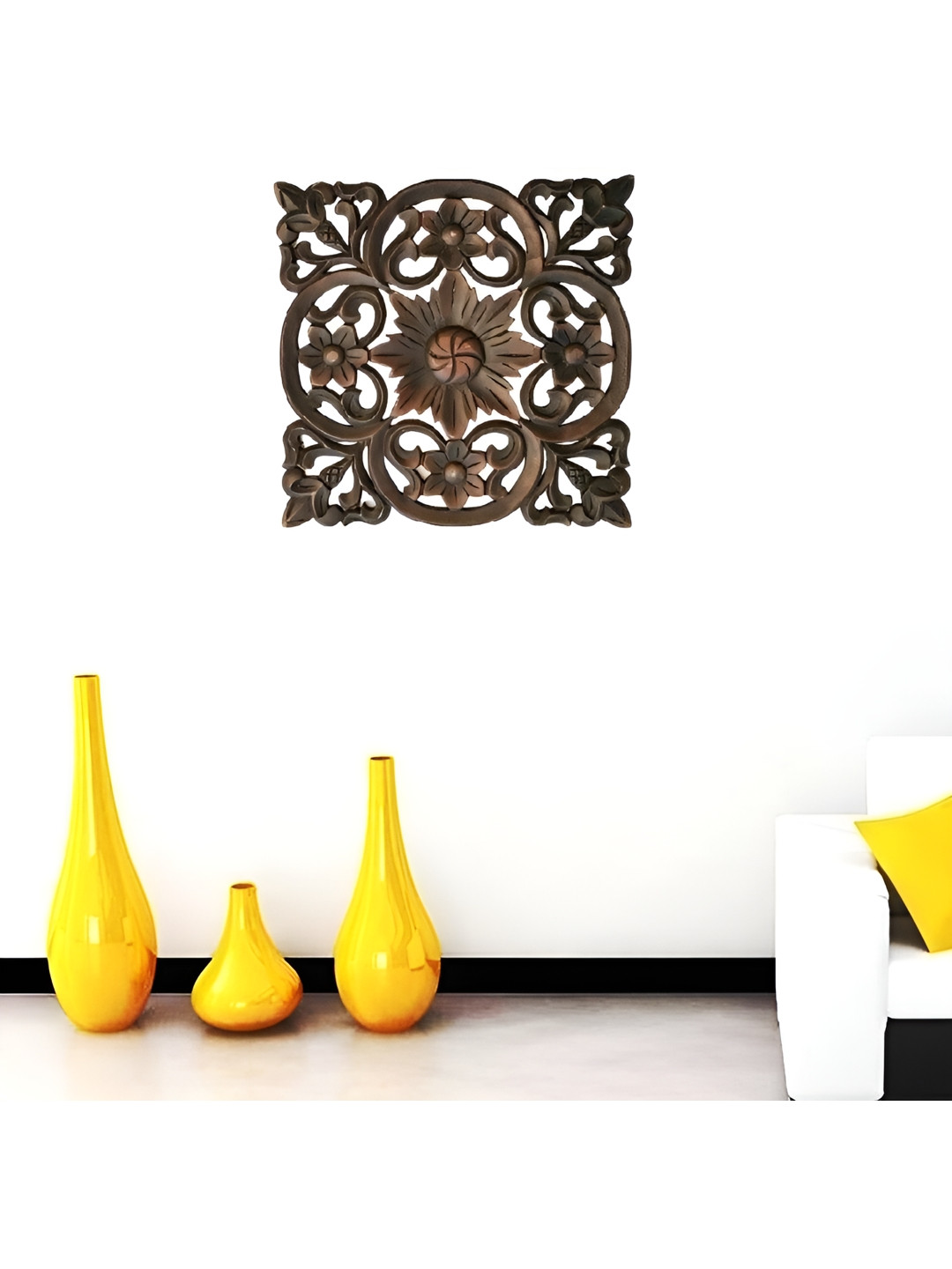 Buy VAS Collection Home Brown Textured Wooden Wall Plates - Wall Decor ...