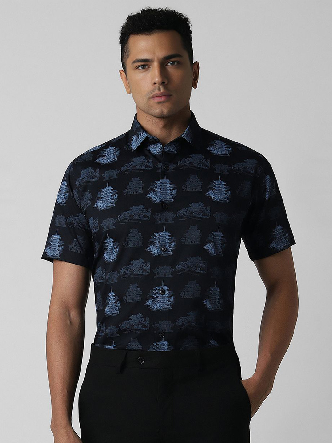 Buy V Dot Men Short Sleeves Slim Fit Printed Shirt - Shirts for Men ...