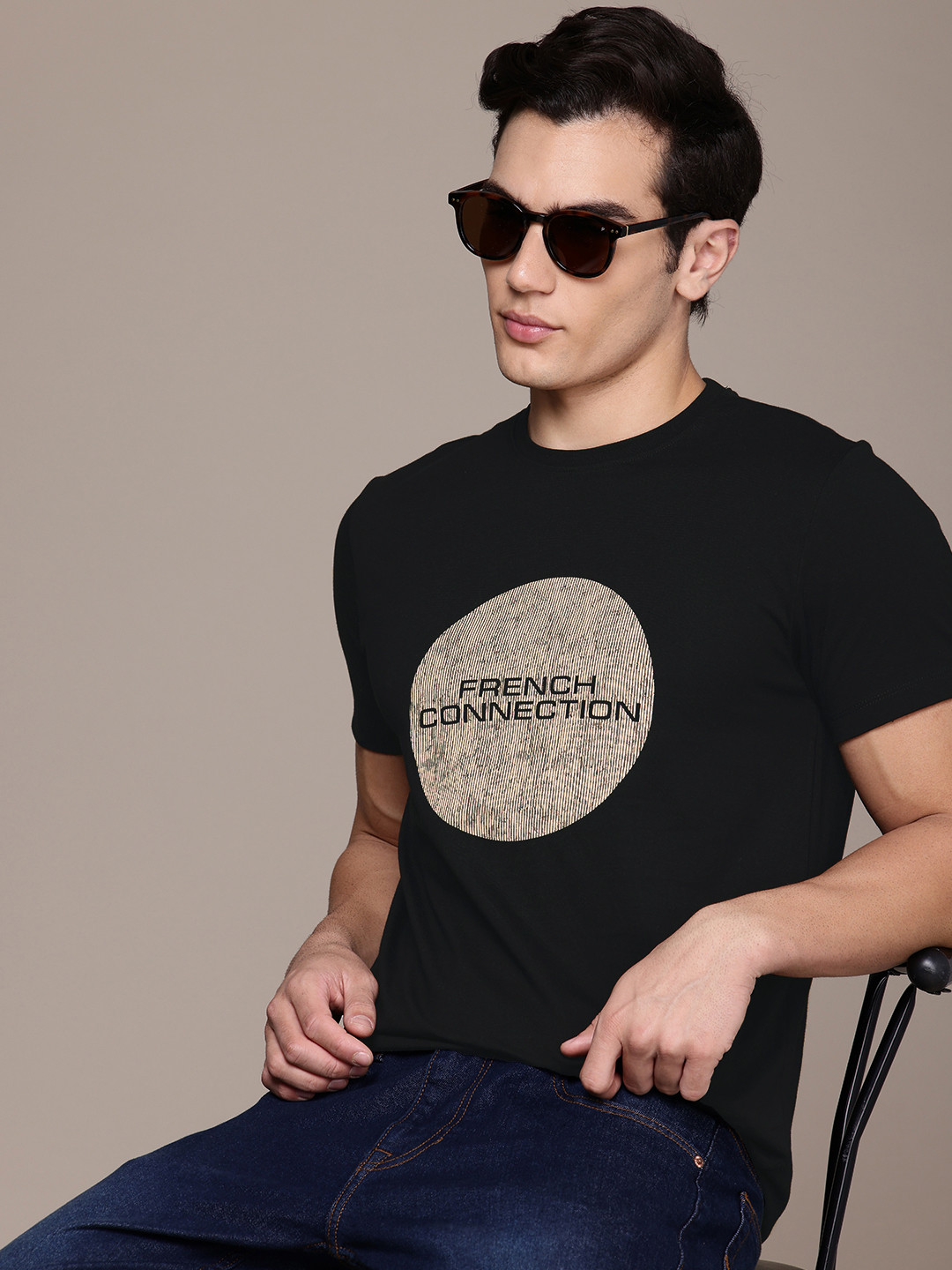 Buy French Connection Brand Logo Printed Pure Cotton Slim Fit T Shirt ...