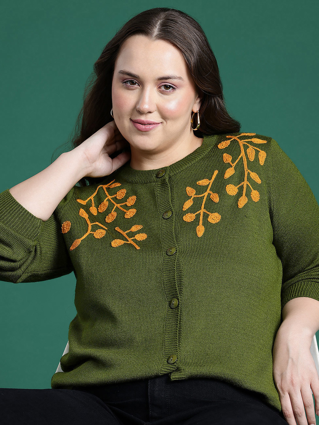 Buy DressBerry Curve Plus Size Floral Cardigan - Sweaters for Women ...