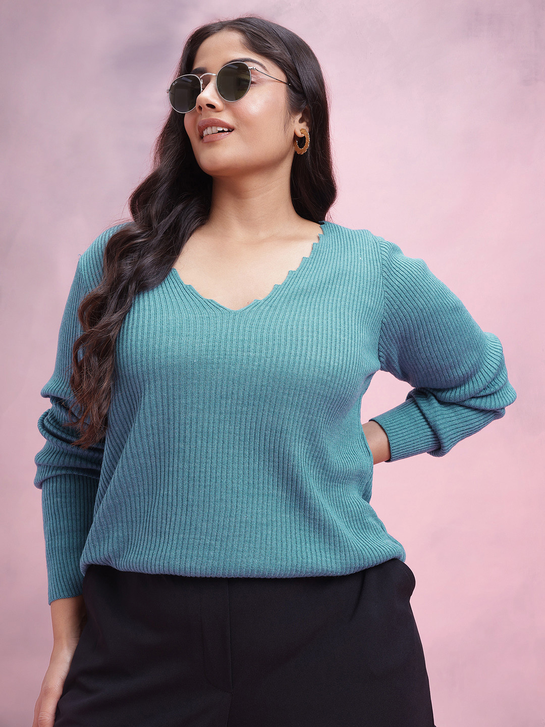 Buy DressBerry Curve Plus Size Acrylic Ribbed Pullover - Sweaters for ...