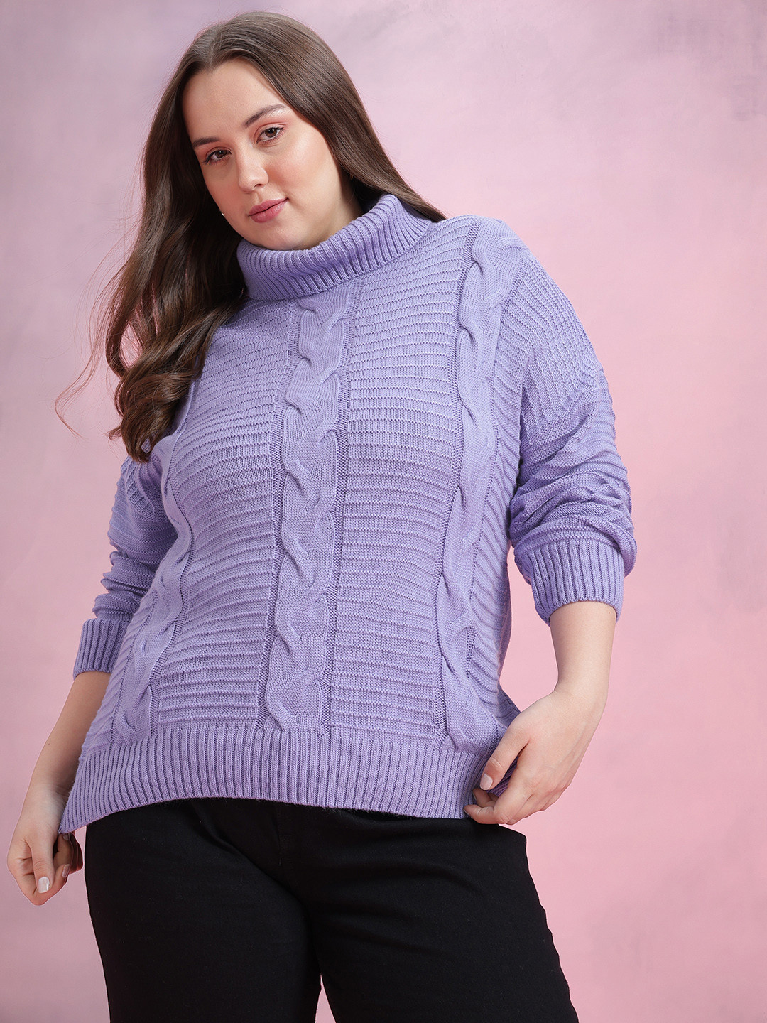 Buy DressBerry Curve Plus Size Cable Knit Detailing Acrylic Pullover ...