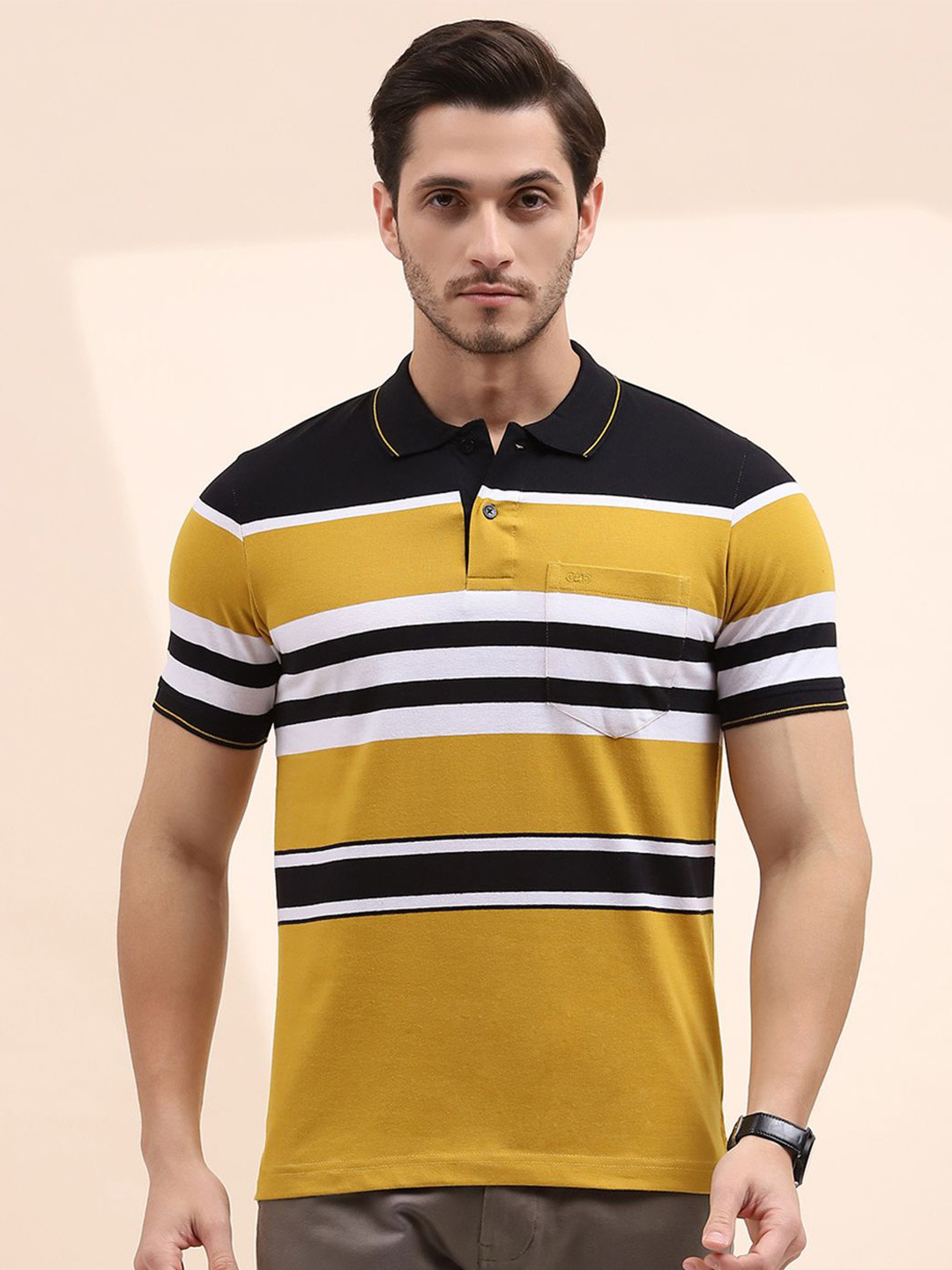 Buy Cloak & Decker By Monte Carlo Men Striped Polo Collar Pockets T ...