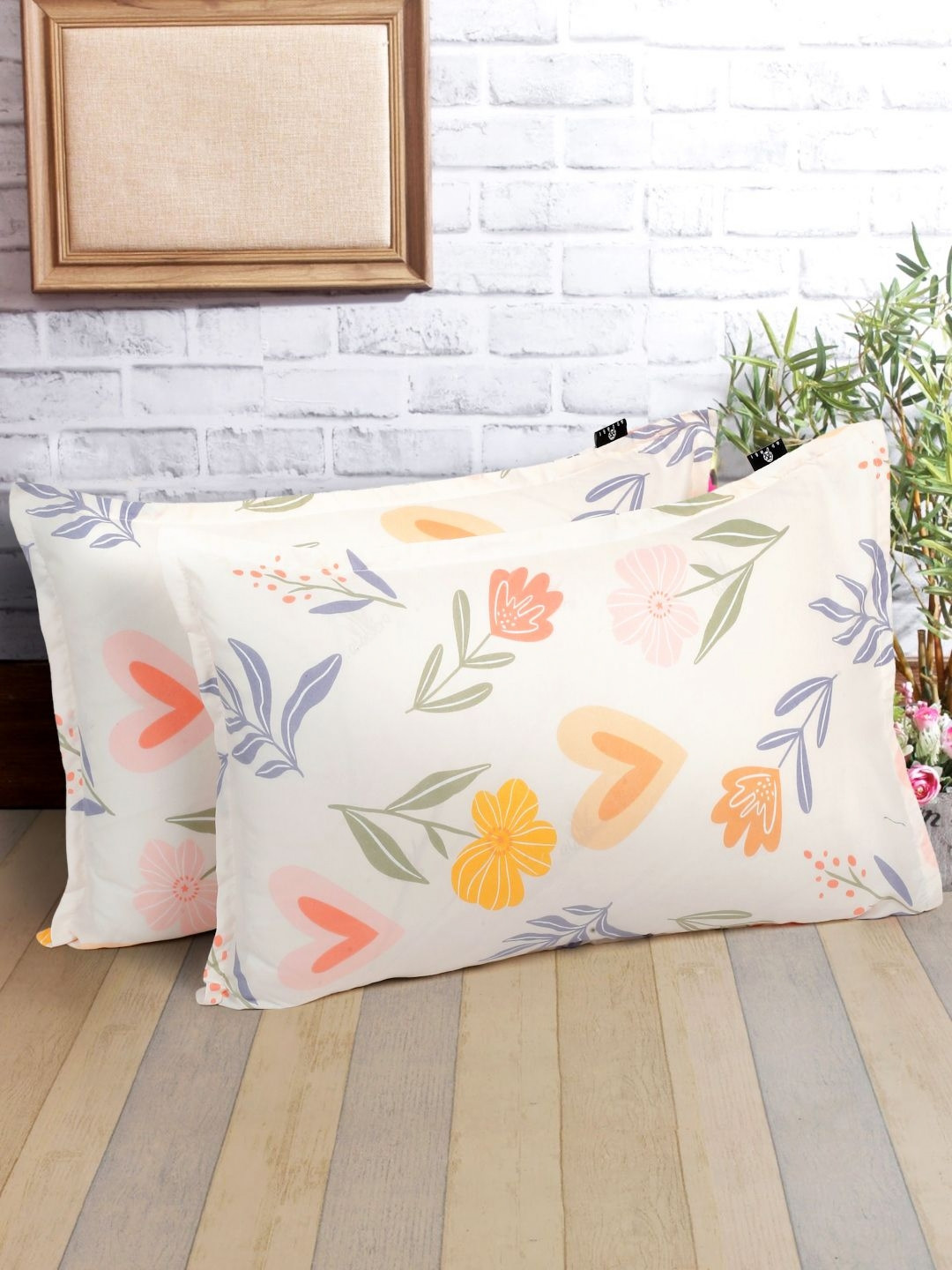 Buy Arrabi Cream Coloured & Blue 2 Pieces Abstract Linen Rectangle ...