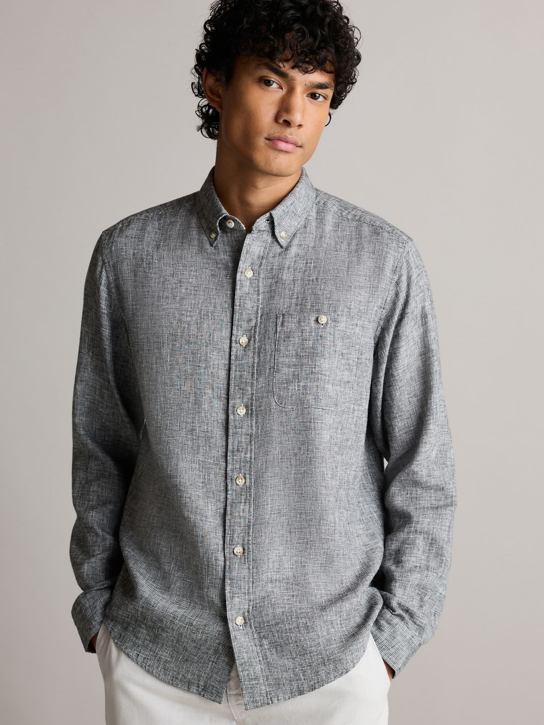 Buy NEXT Linen Cotton Micro Checked Casual Shirt - Shirts for Men ...