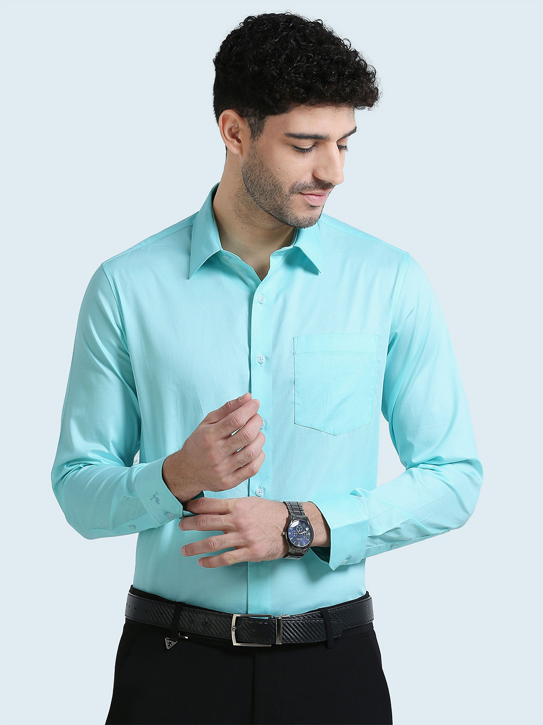 Buy THE FORMAL CLUB Men Cambridge Giza Cotton Smart Fit Pointed Collar ...