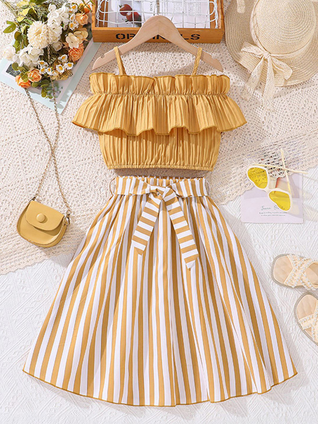 Buy INCLUD Girls Striped Shoulder Straps Top With Skirt - Clothing Set ...