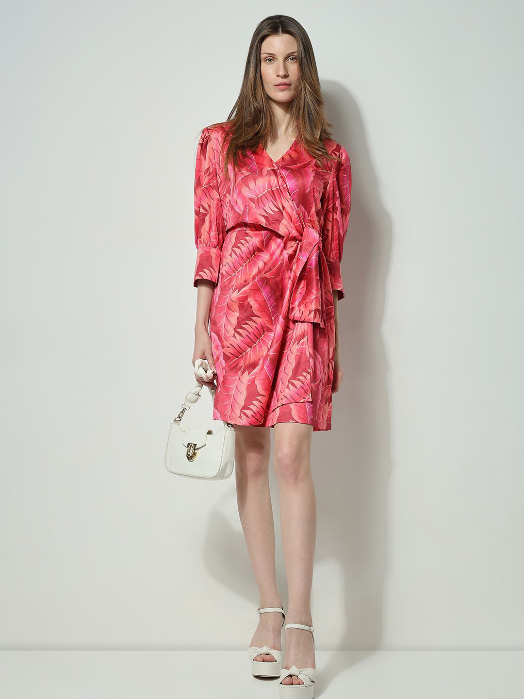 Buy Vero Moda Shirt Collar Three Fourth Sleeve Tropical Wrap Dress ...