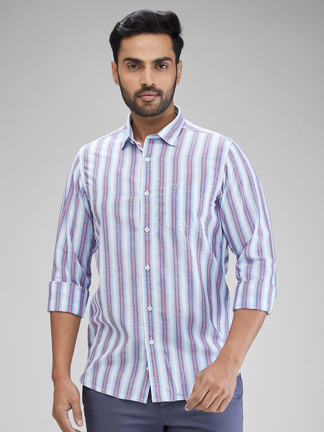 Buy ColorPlus Men Contemporary Opaque Striped Casual Shirt - Shirts for ...