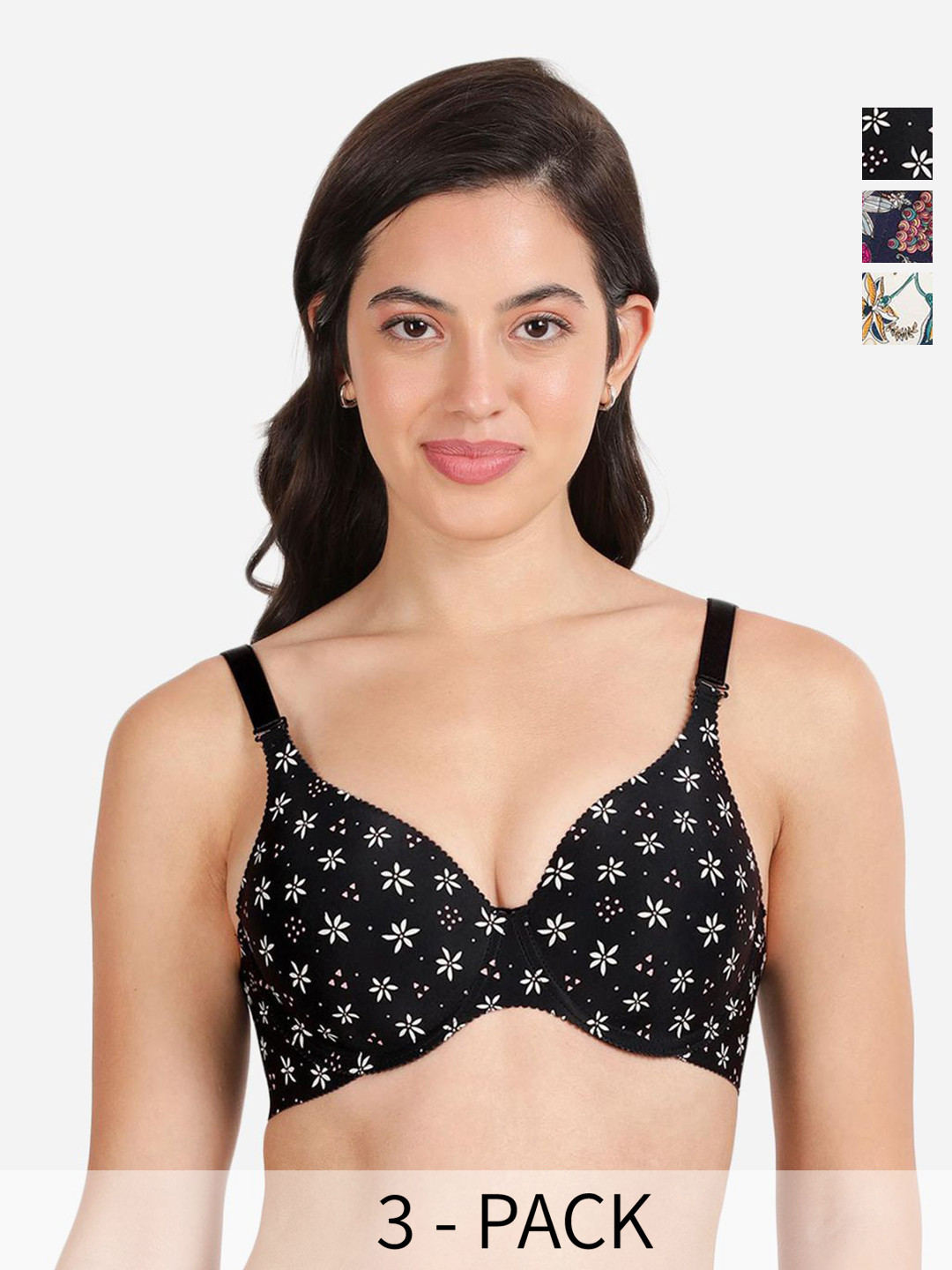 Buy ShyawayPack Of 3 Floral Medium Coverage Lightly Padded T Shirt Bra All Day Comfort - Bra for ...