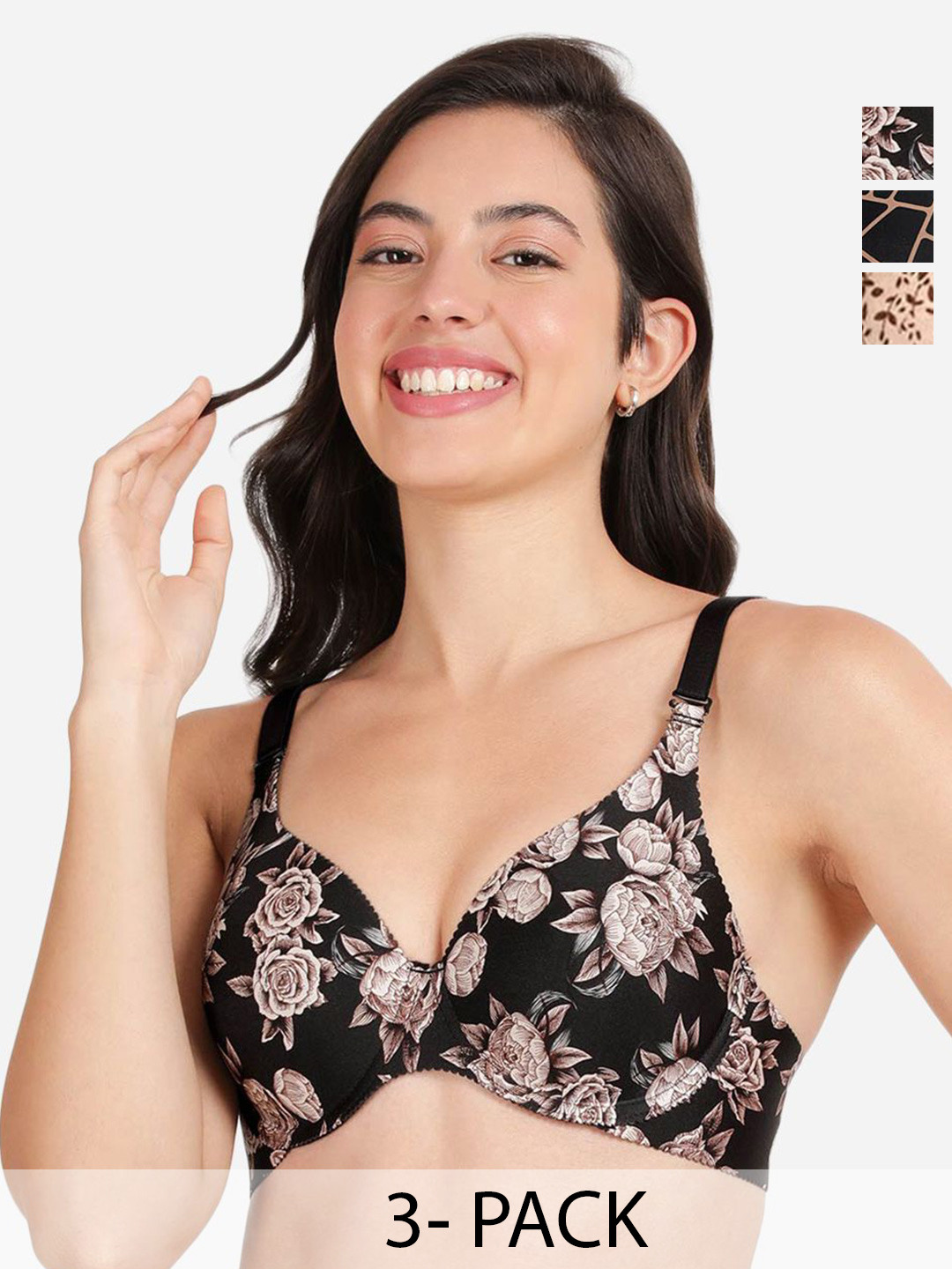 Buy Shyaway Pack Of 3 Floral Printed Medium Coverage Lightly Padded Bras All Day Comfort - Bra ...