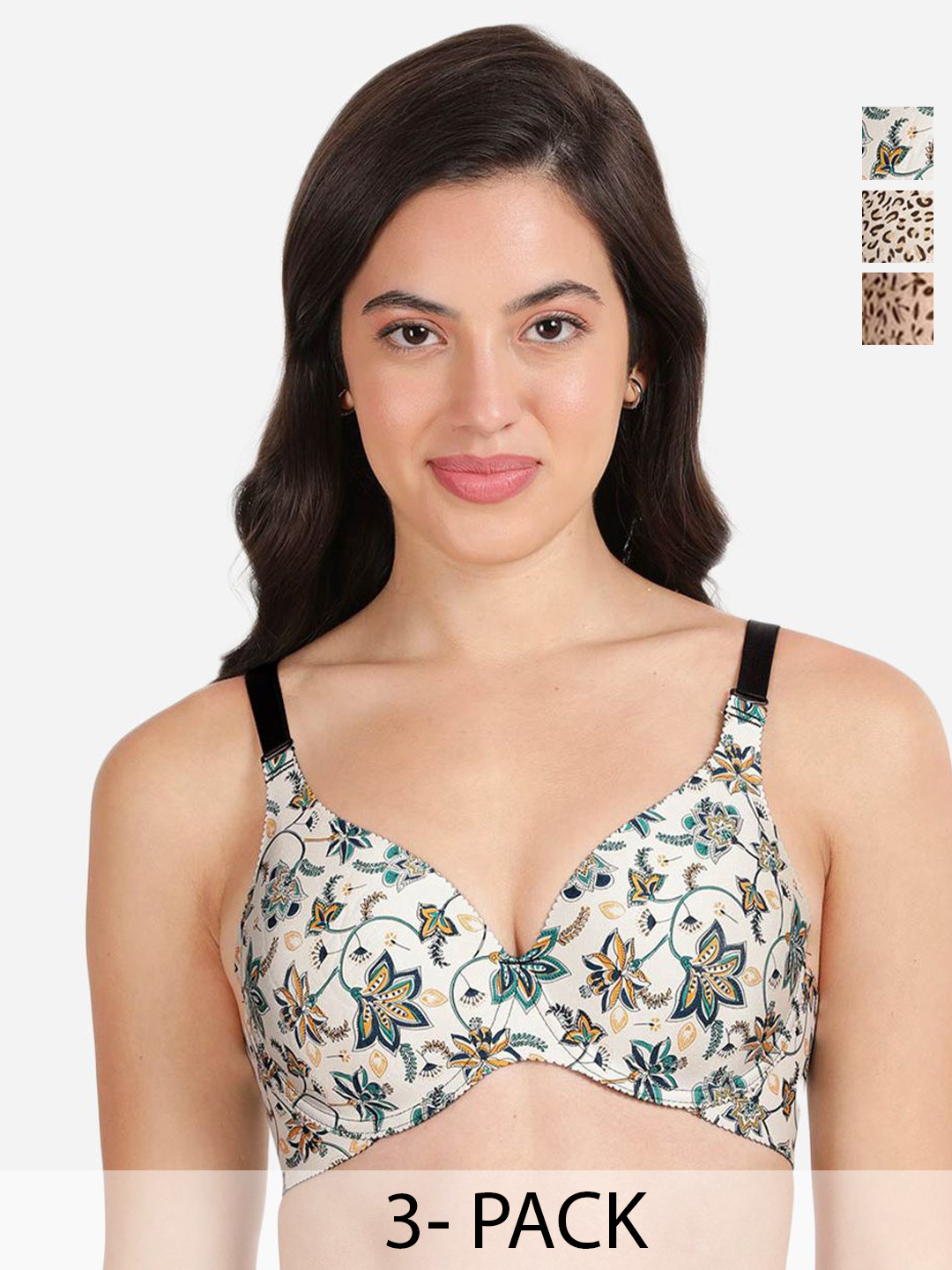 Buy Shyaway Pack Of 3 Printed Medium Coverage Lightly Padded T Shirt Bra All Day Comfort - Bra ...