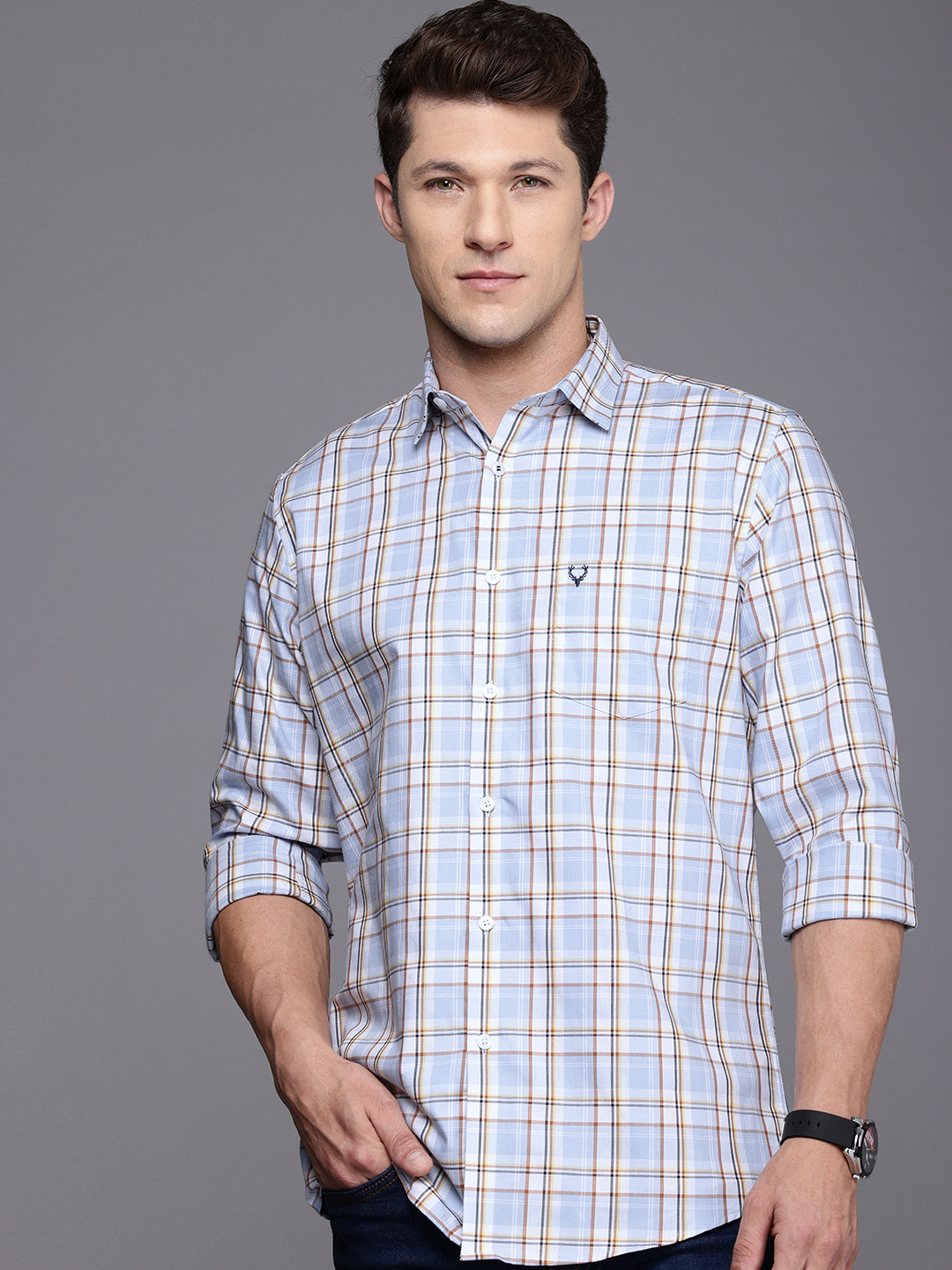 Buy Allen Solly Pure Cotton Classic Fit Opaque Checked Casual Shirt ...