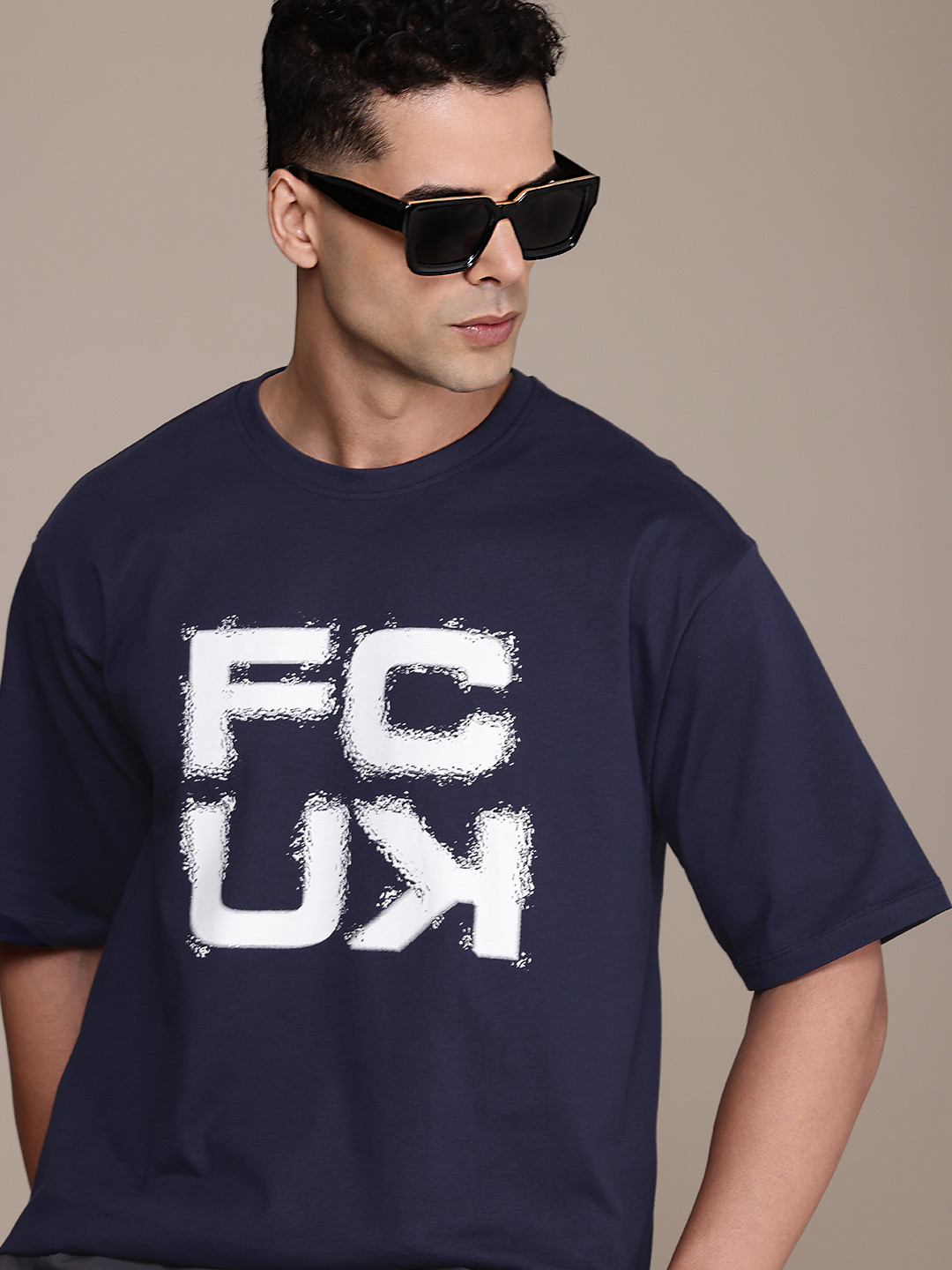 Buy FCUK Brand Logo Printed Drop Shoulder Sleeves Relaxed Fit Pure ...