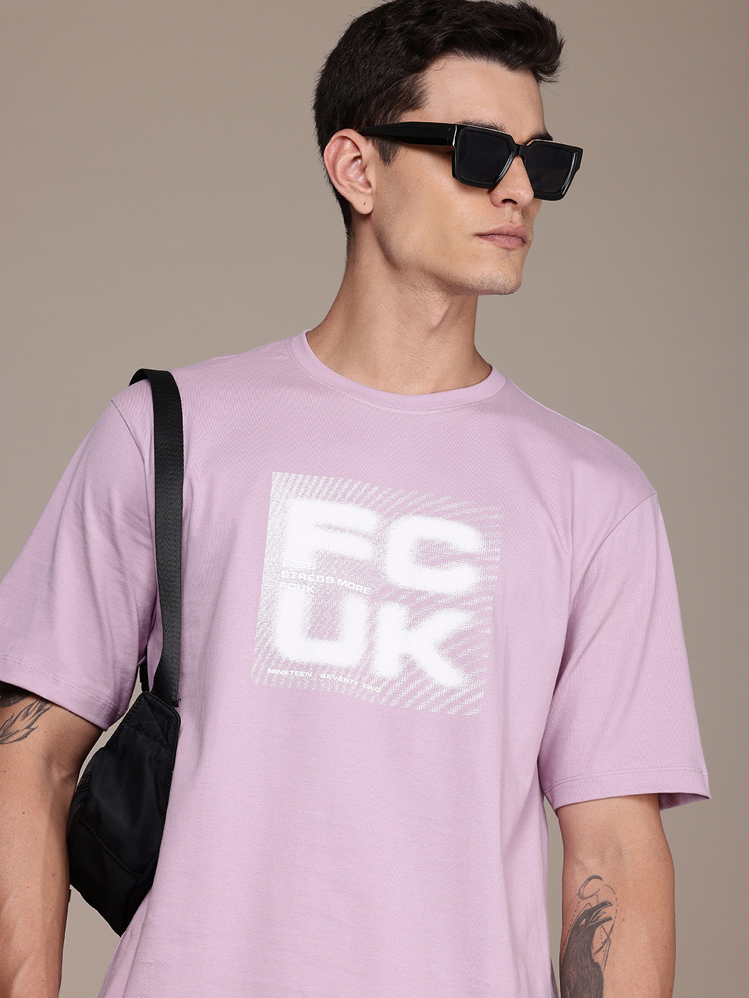 Buy FCUK Brand Logo Printed Drop Shoulder Sleeves Relaxed Fit Pure ...