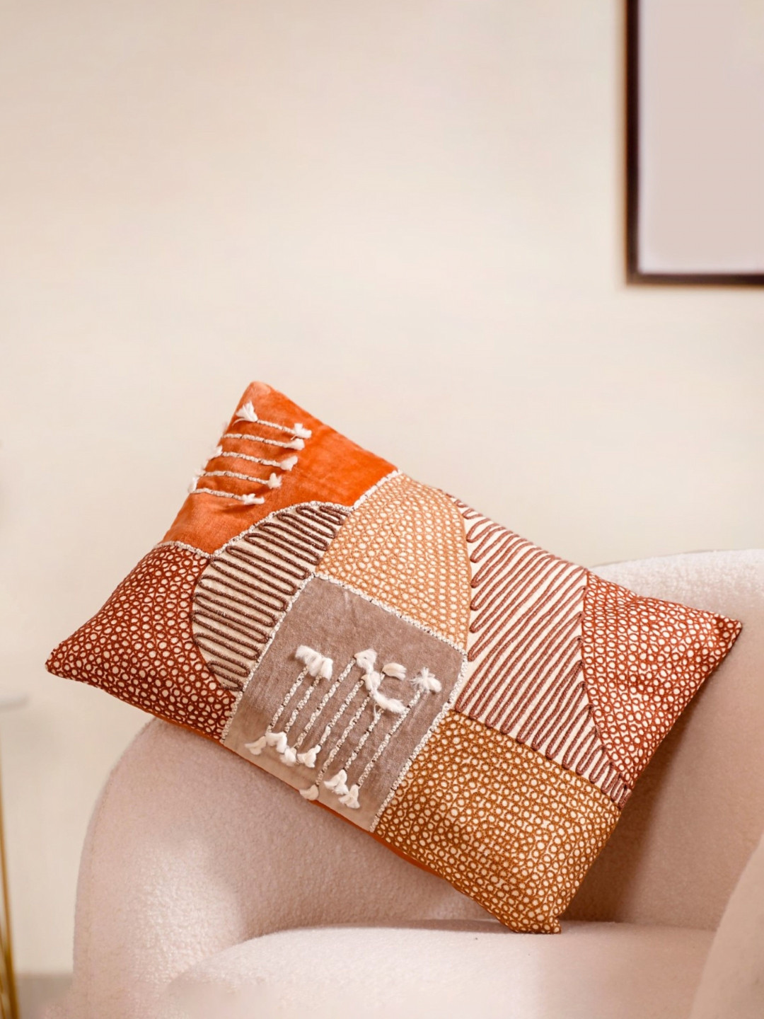 Buy Nestasia Brown & Beige Abstract Cotton Rectangle Cushion Covers ...