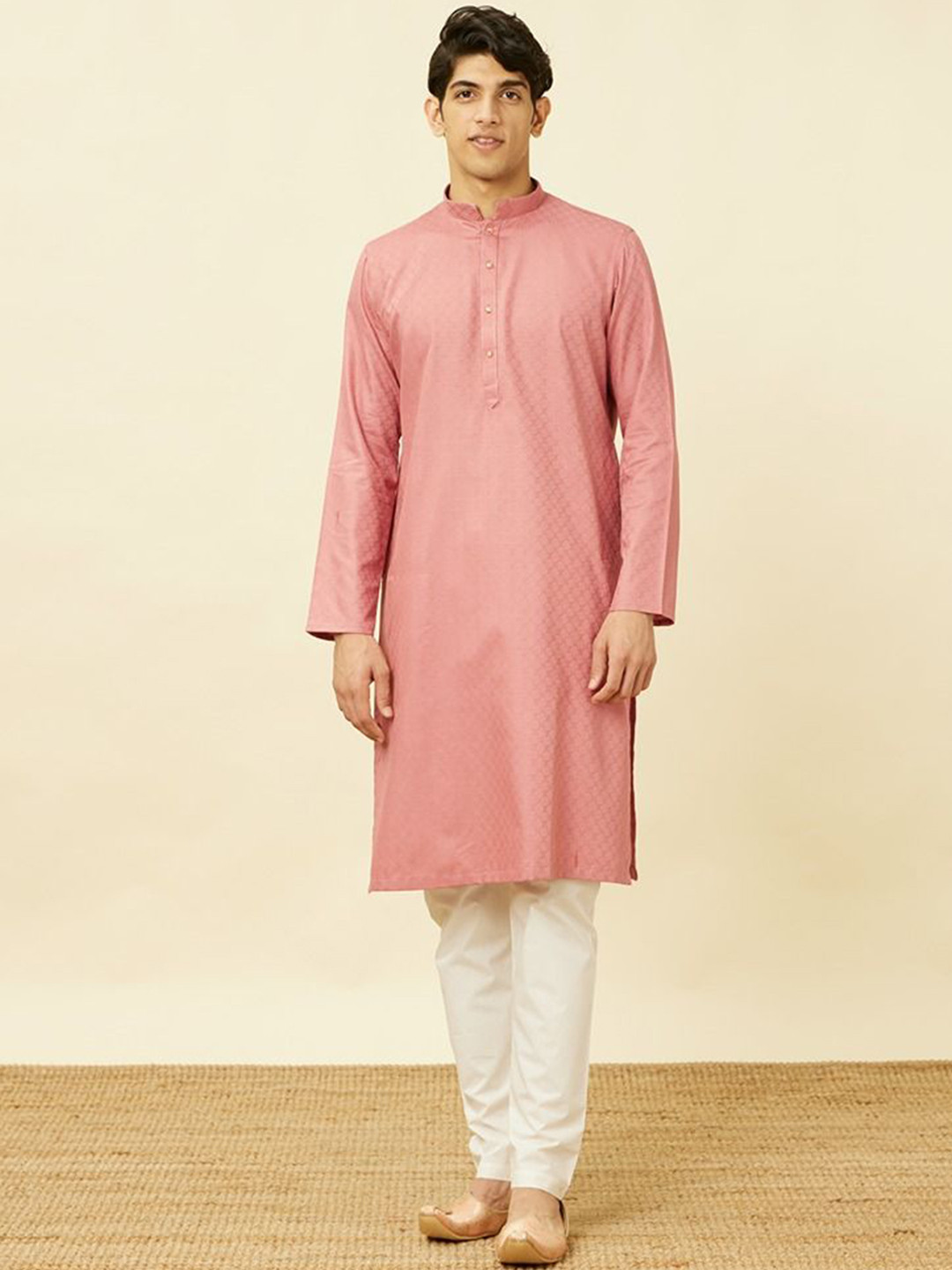 Buy Manyavar Men Woven Design Mandarin Collar Self Design Kurta ...