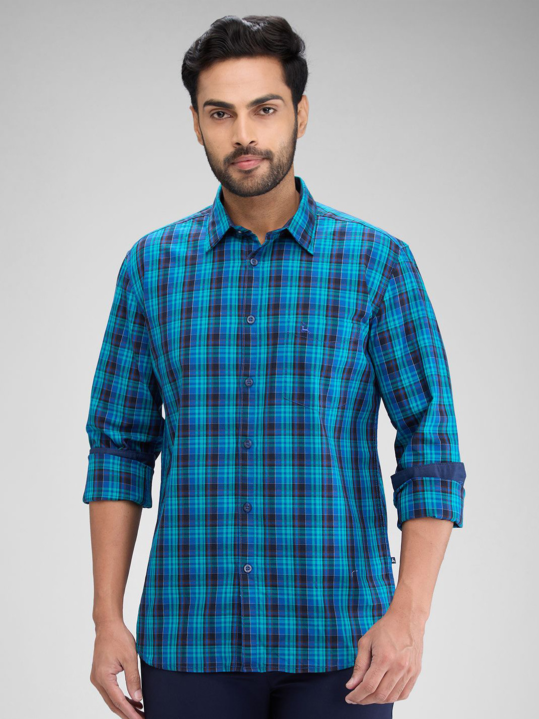 Buy Parx Men Slim Fit Tartan Checks Opaque Checked Casual Shirt ...