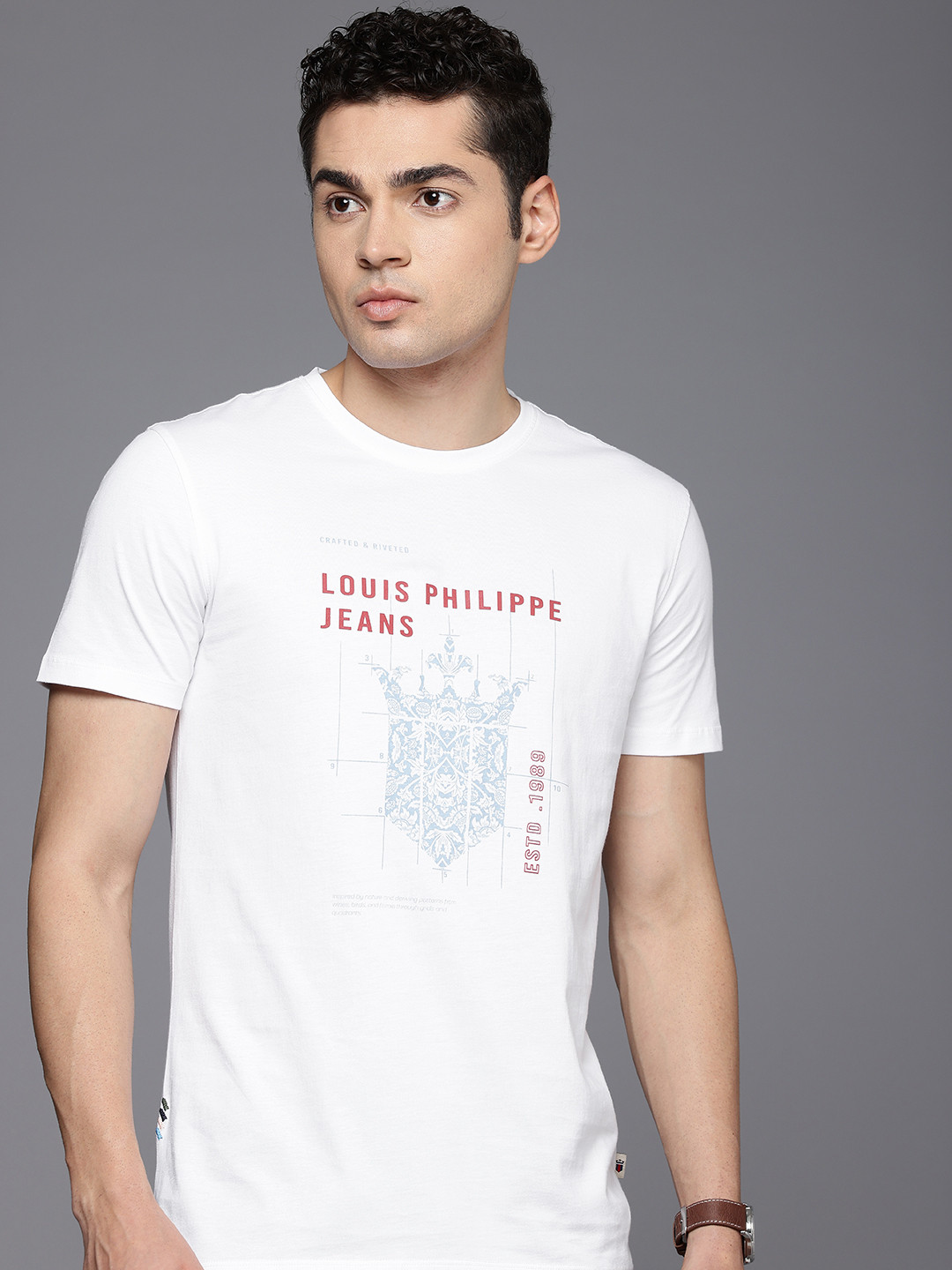 Buy Louis Philippe Jeans Brand Logo Printed Pure Cotton Slim Fit T ...