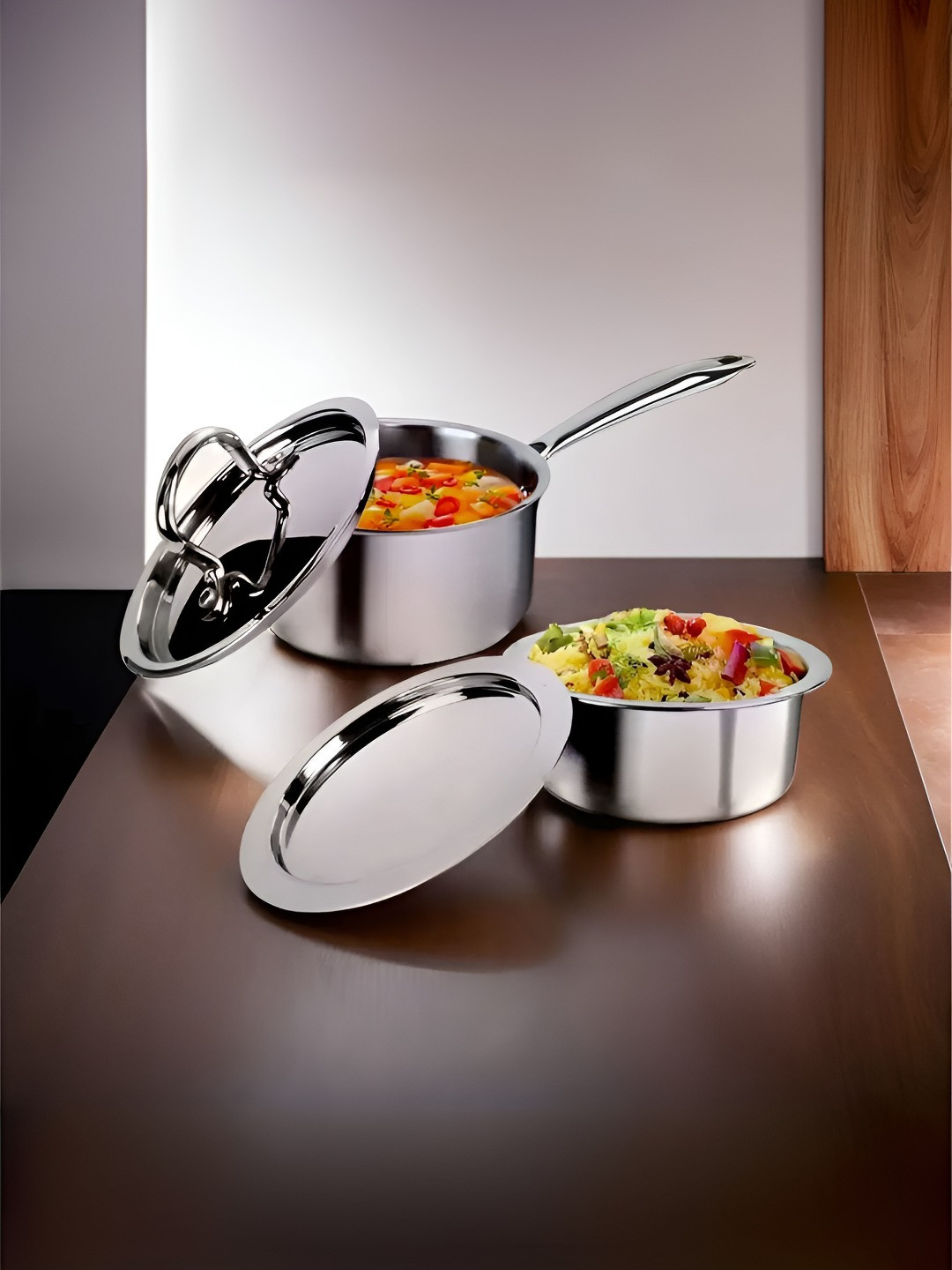 Buy USHA SHRIRAM Silver Toned 2 Pieces Triply Milk Tea Saucepan & Tope ...