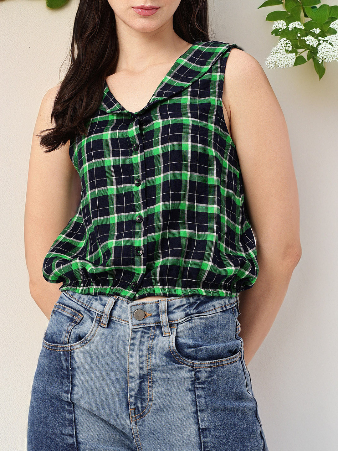 Buy DressBerry Checked Layered Collar Shirt Style Blouson Top - Tops ...