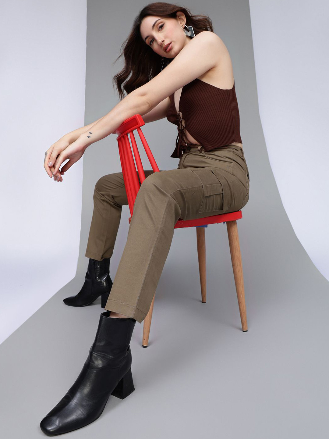 Buy Xpose Women Comfort Straight Fit High Rise Cargos Trousers ...