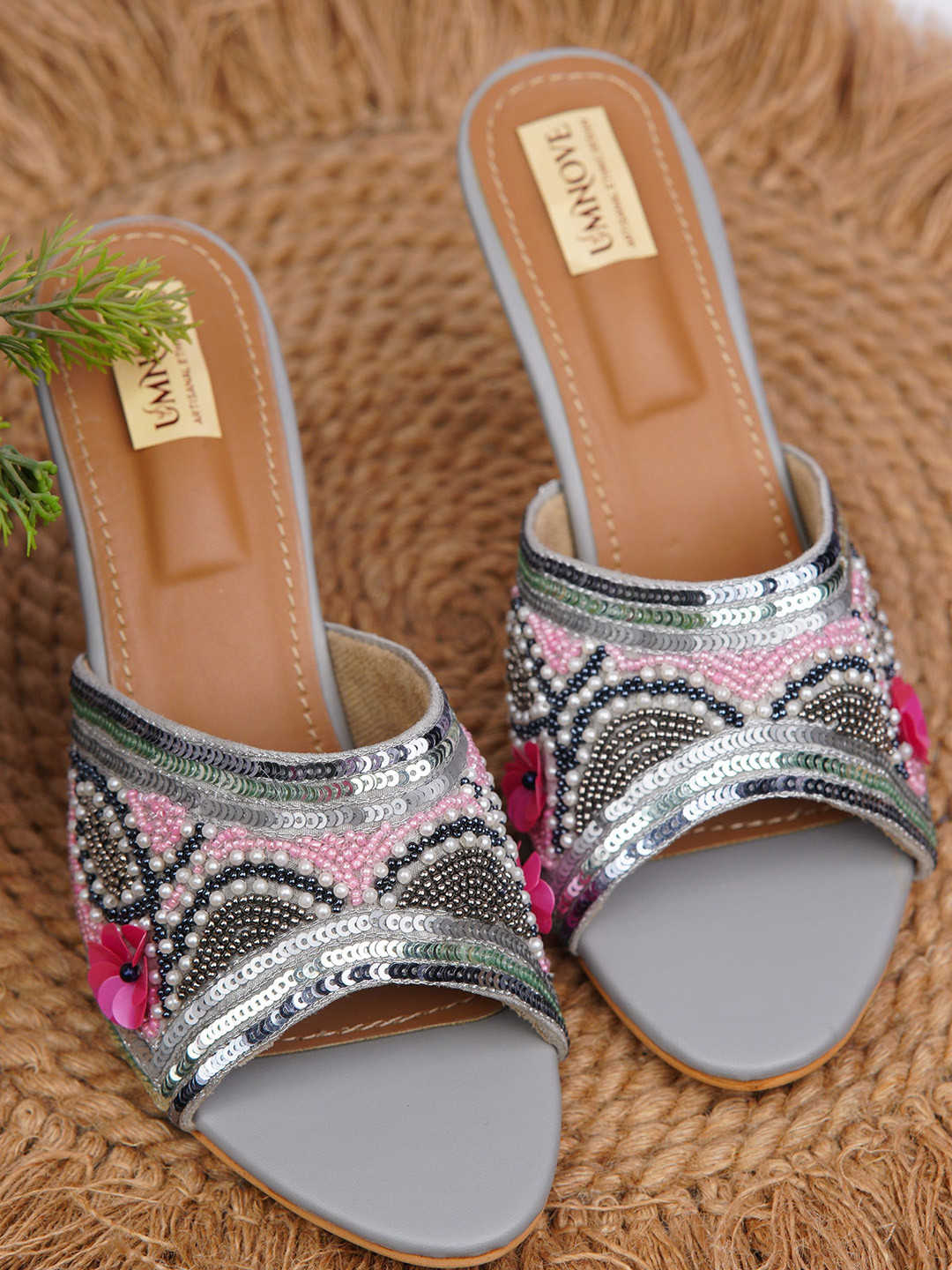 Buy UMNOVE Printed Party Block Mules - Heels for Women 29925539 | Myntra