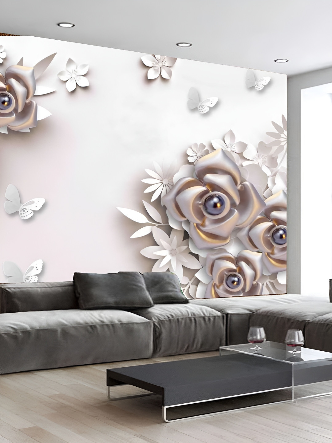 Buy Aura White & Blue Floral Printed 3D Wall Panel - Decals And ...